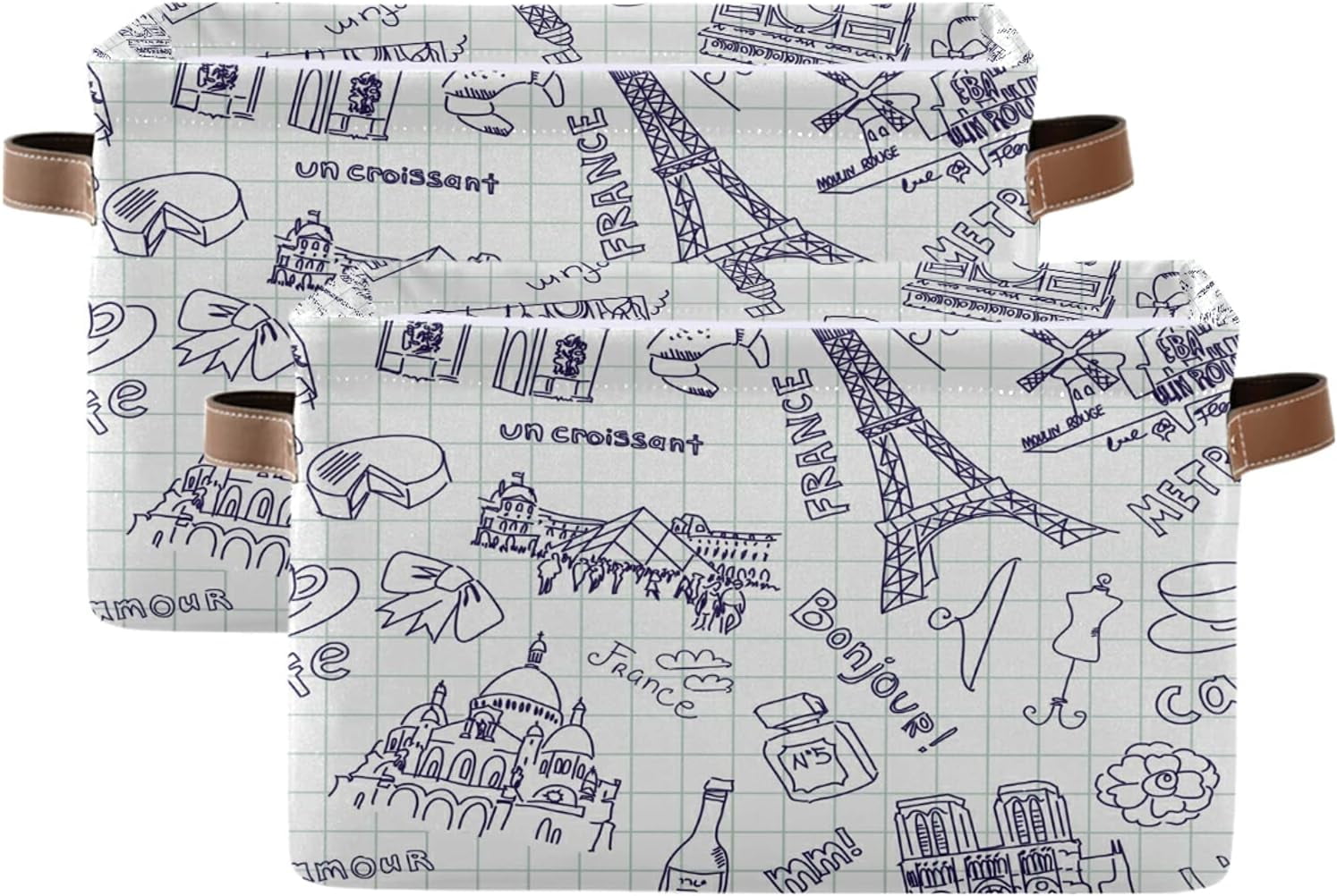 FREEAMG Plaid Paris Eiffel Tower Storage Bin for Toy Storage Basket ...