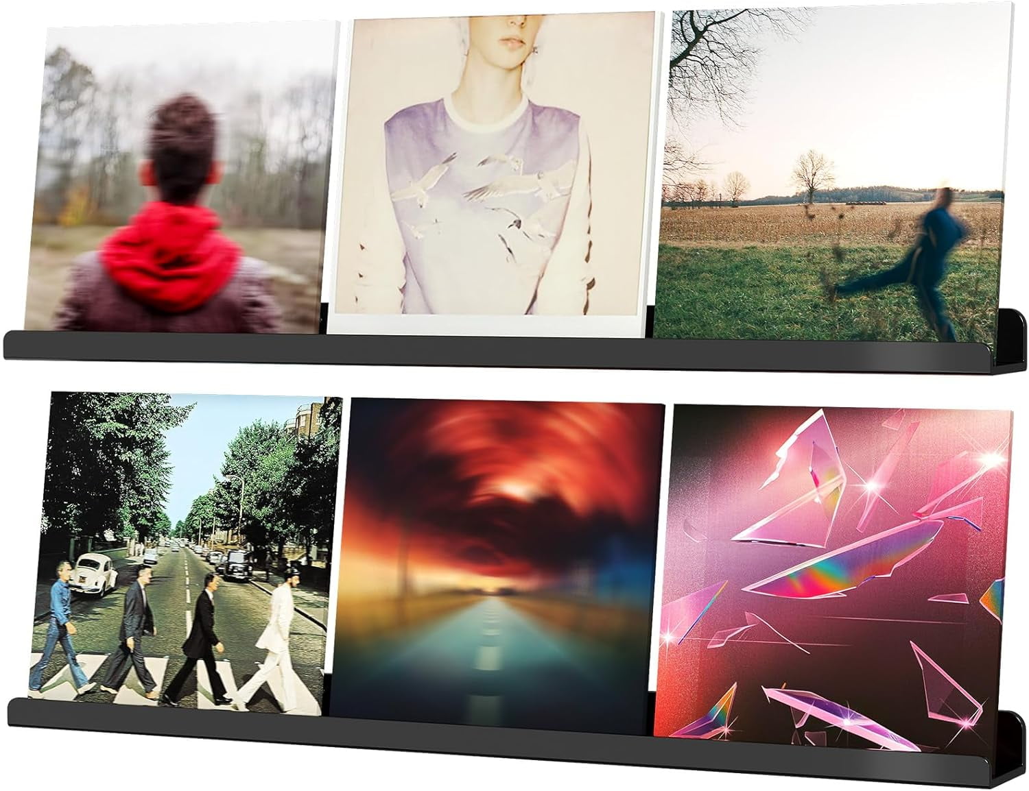 FREEAMG Plastic Black Vinyl Record Display 2 Pack, 36 Inches Album ...