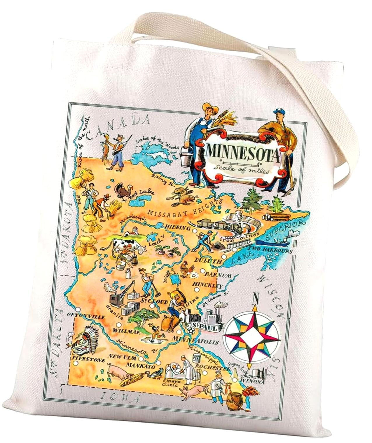 FREEAMG Playful State Map Tote Bag - Travel Keepsake - Vintage 1940's ...