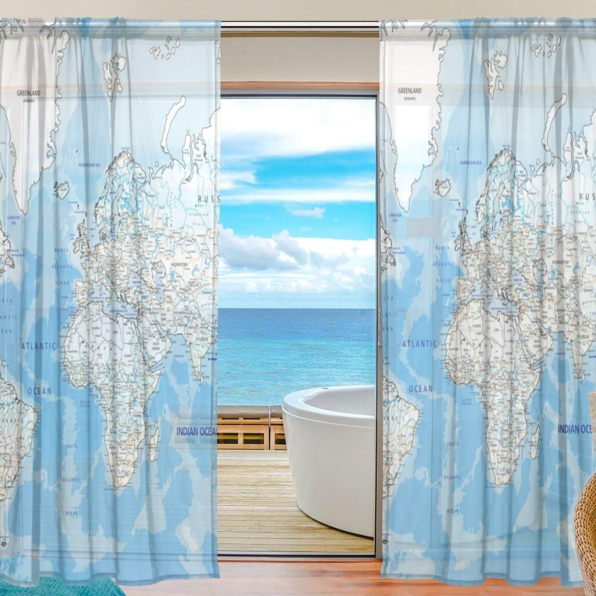 FREEAMG Political Map Sheer Window Curtain Panel Drape 55x84 Inch for ...