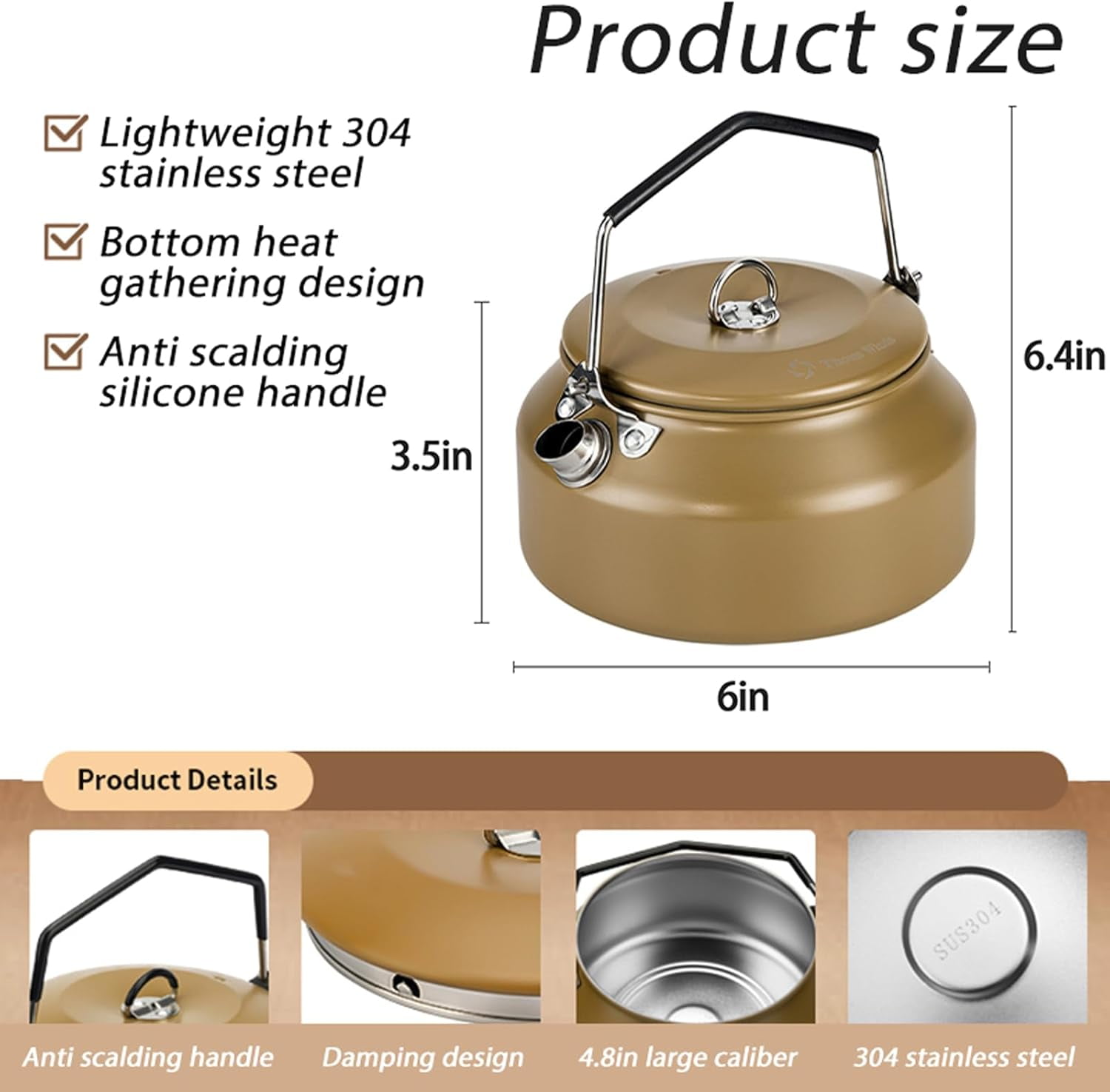 FREEAMG Portable Camping Kettle, 1L Steel Tea Kettle and Coffee Pot ...