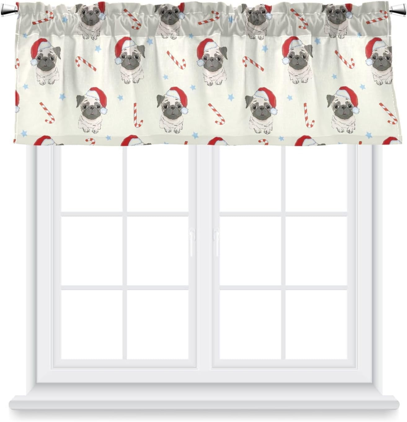 FREEAMG Pug Dog Christmas Valance Curtain for Kitchen Window/Living ...