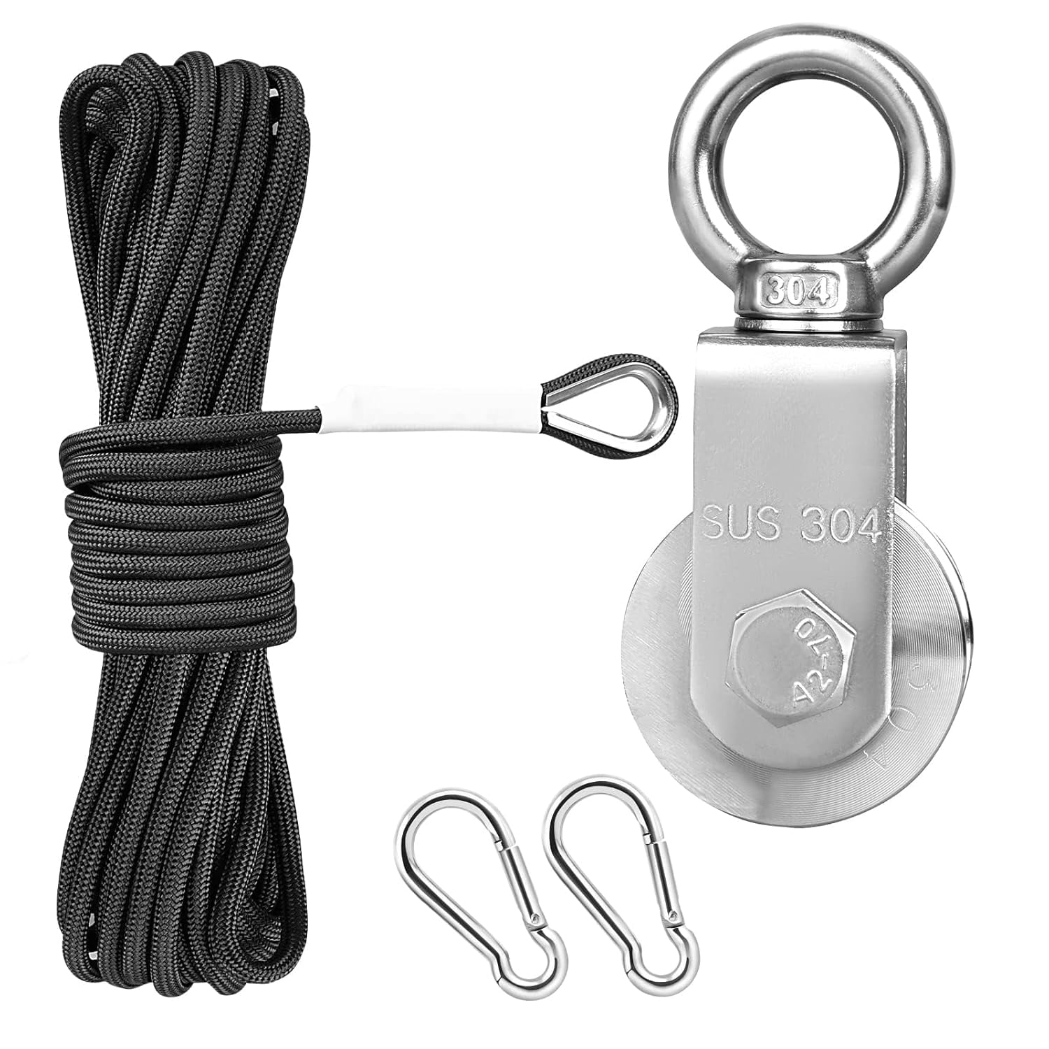 FREEAMG Pulley Block System Set, 48mm U Type Pulley with Rope and Hooks ...