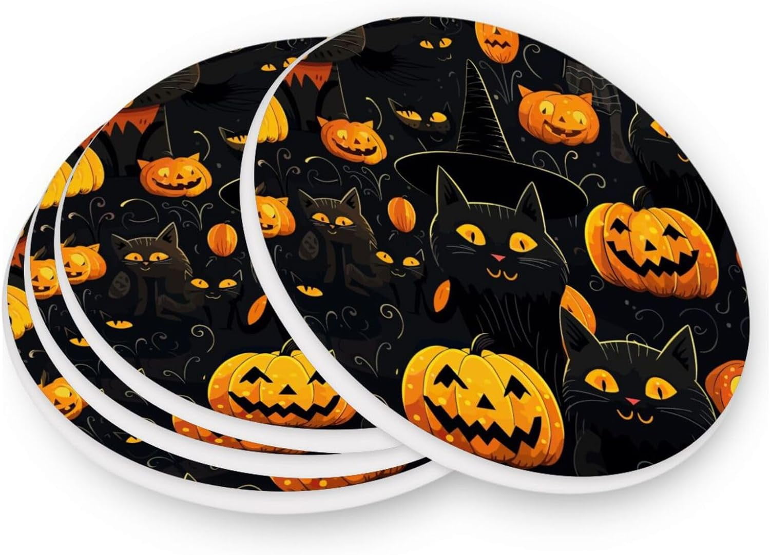 FREEAMG Pumpkin and Cute Cat Coasters for Drinks Set of 4, Absorbent ...