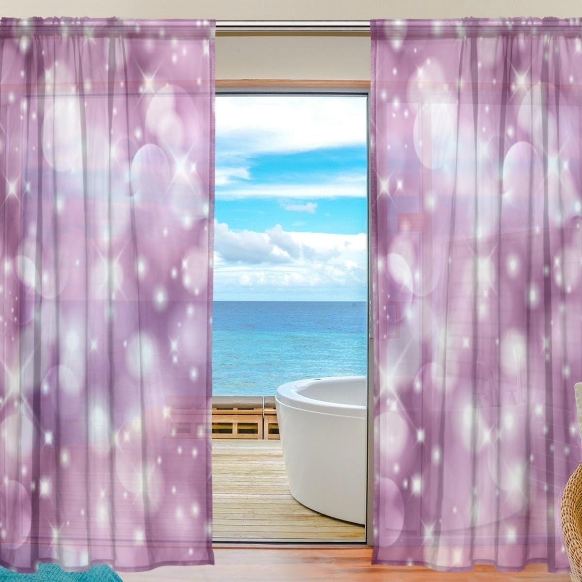 FREEAMG Purple Bling Sheer Window Curtain Panel Drape 55x84 Inch for ...