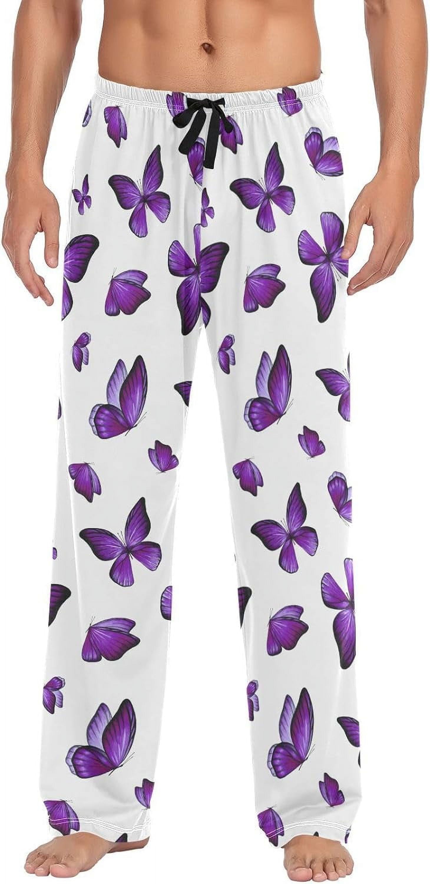 FREEAMG Purple Butterfly Pajama Pants for Men, Men's Separate Bottoms ...
