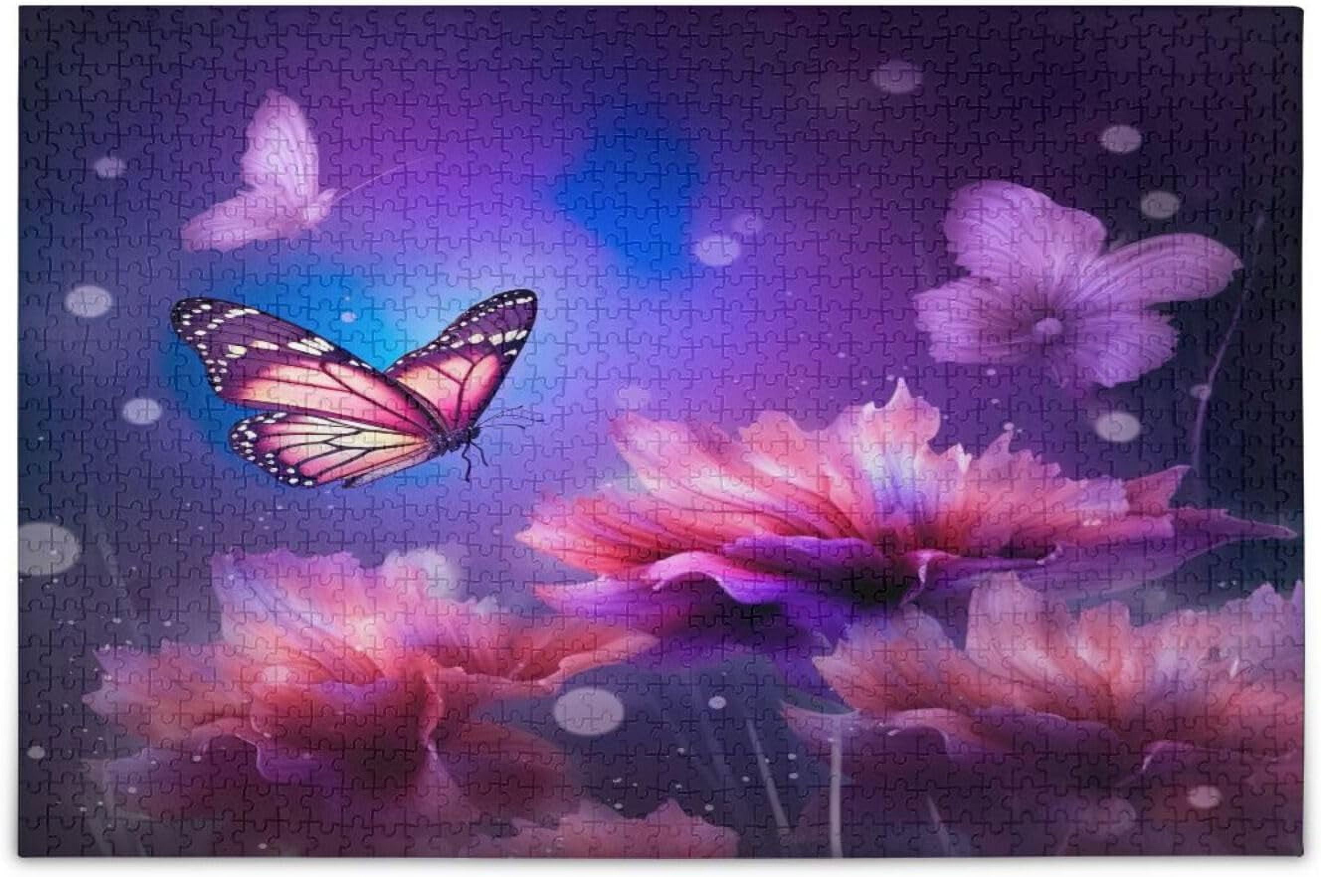 FREEAMG Purple Flowers and Butterflies Wooden Jigsaw Puzzles ...