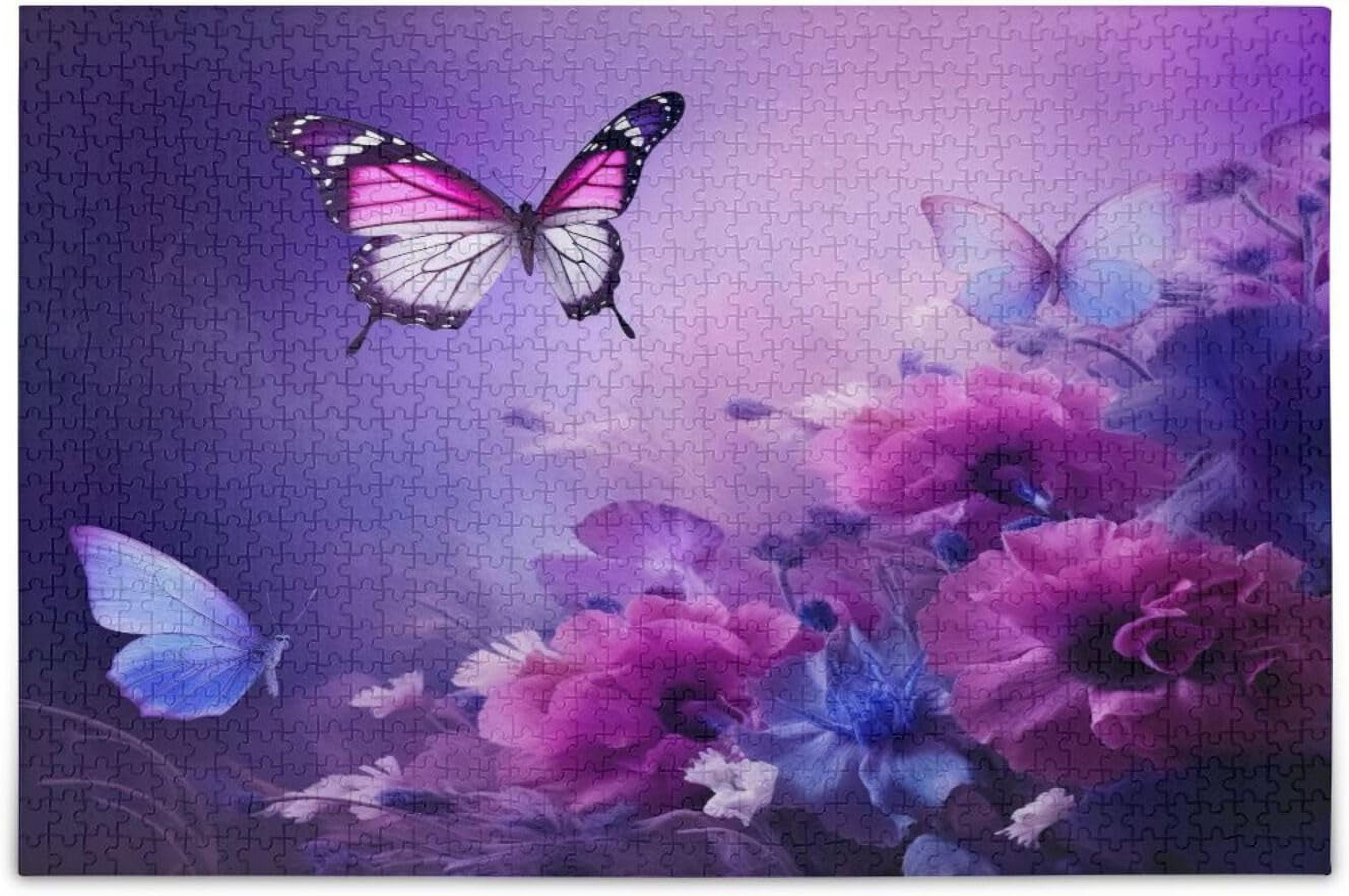 FREEAMG Purple Flowers and Butterflies Wooden Jigsaw Puzzles ...