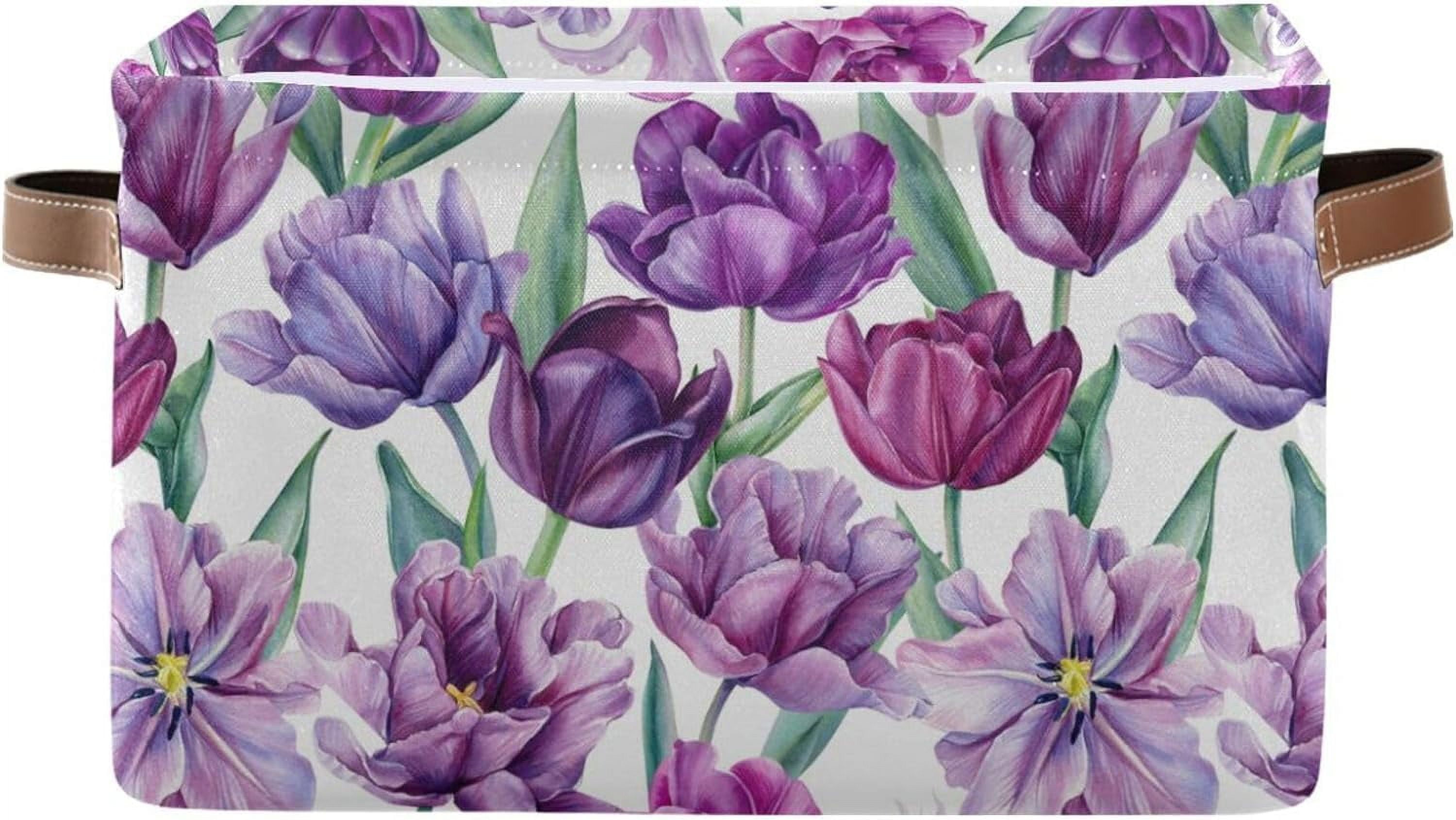 FREEAMG Purple Tulips Foldable Canvas Storage Bin, Sturdy Fabric ...