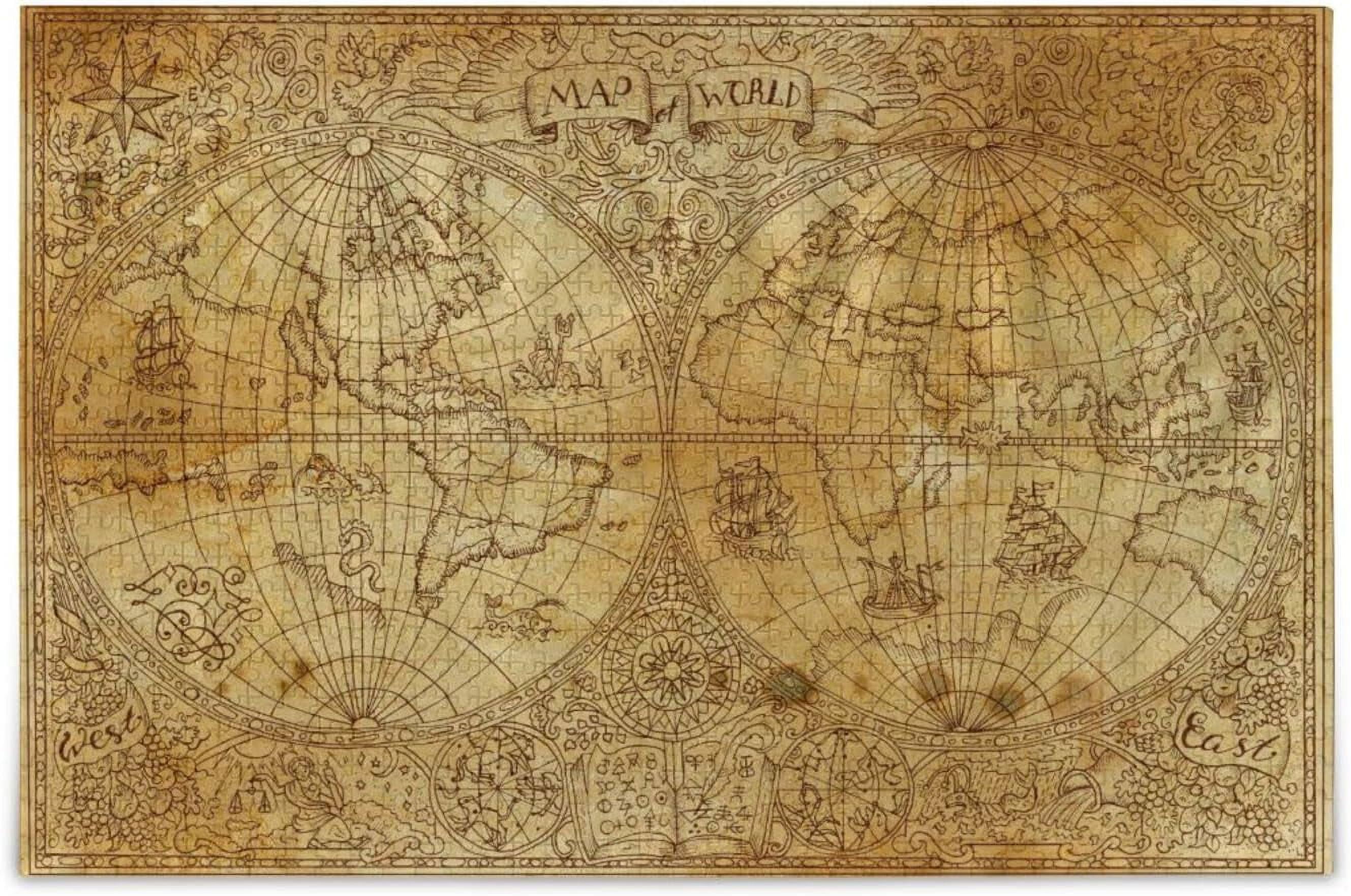 FREEAMG Puzzle 1000 Pieces - Maps of The World - Wooden Jigsaw Puzzles ...