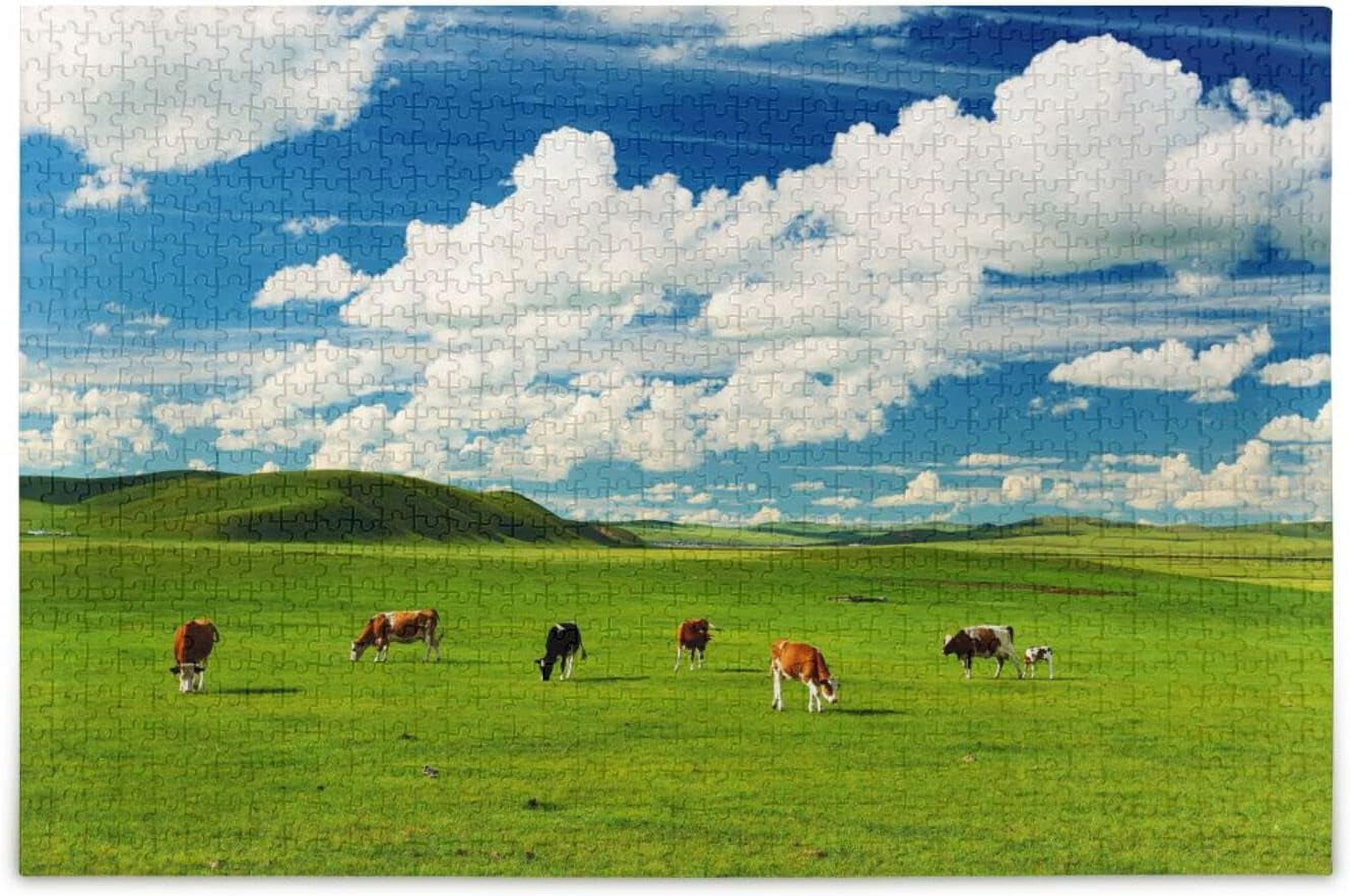 FREEAMG Puzzle 1000 Pieces - Natural Meadow Landscape - Wooden Jigsaw ...
