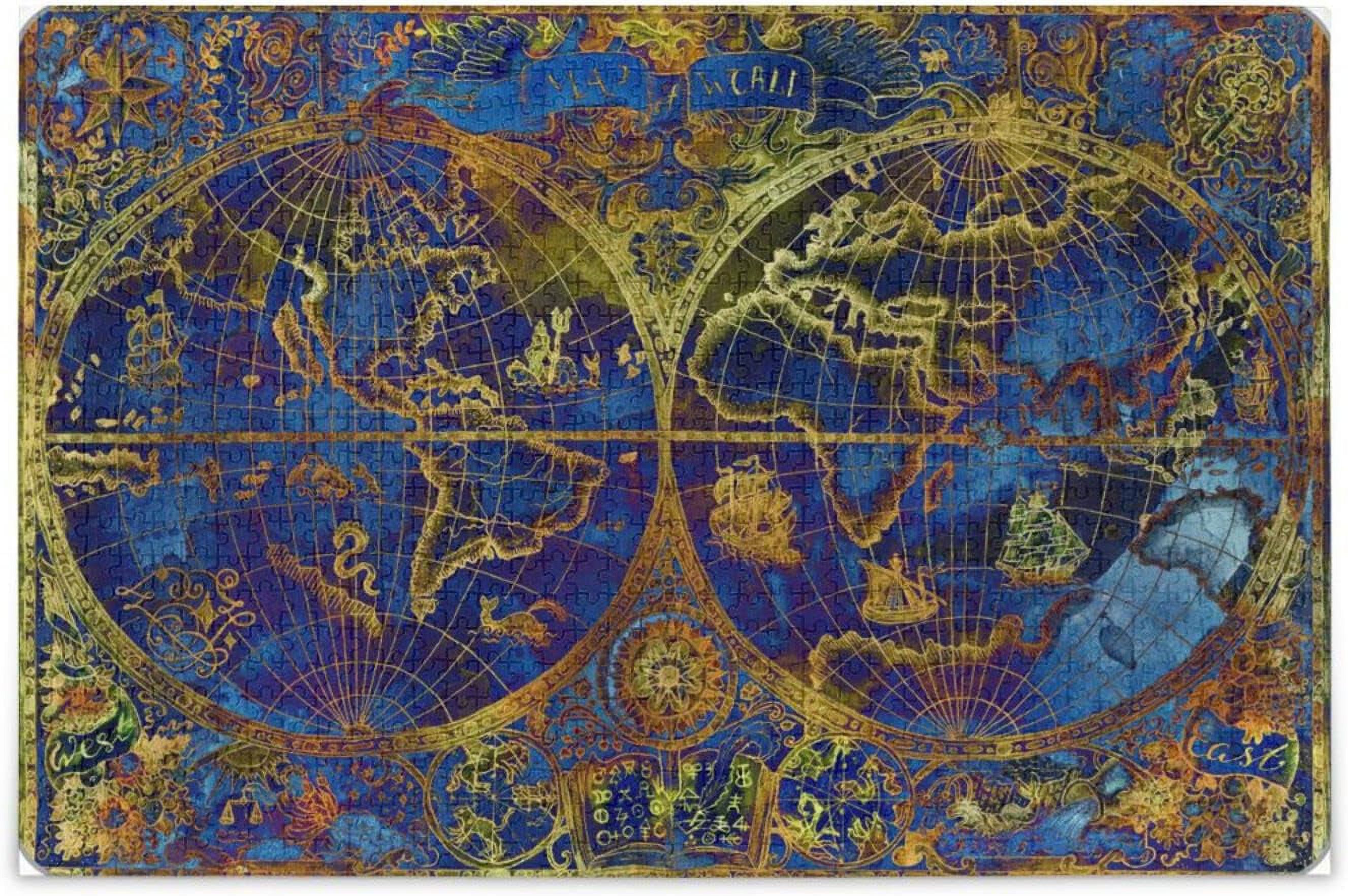 FREEAMG Puzzle 1000 Pieces - Nautical Map - Wooden Jigsaw Puzzles for ...