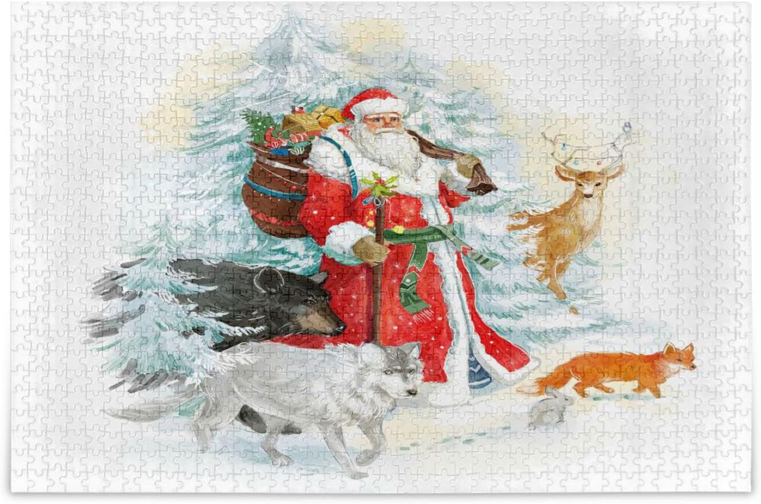 FREEAMG Puzzle 1000 Pieces - Watercolor Santa Claus - Wooden Jigsaw ...