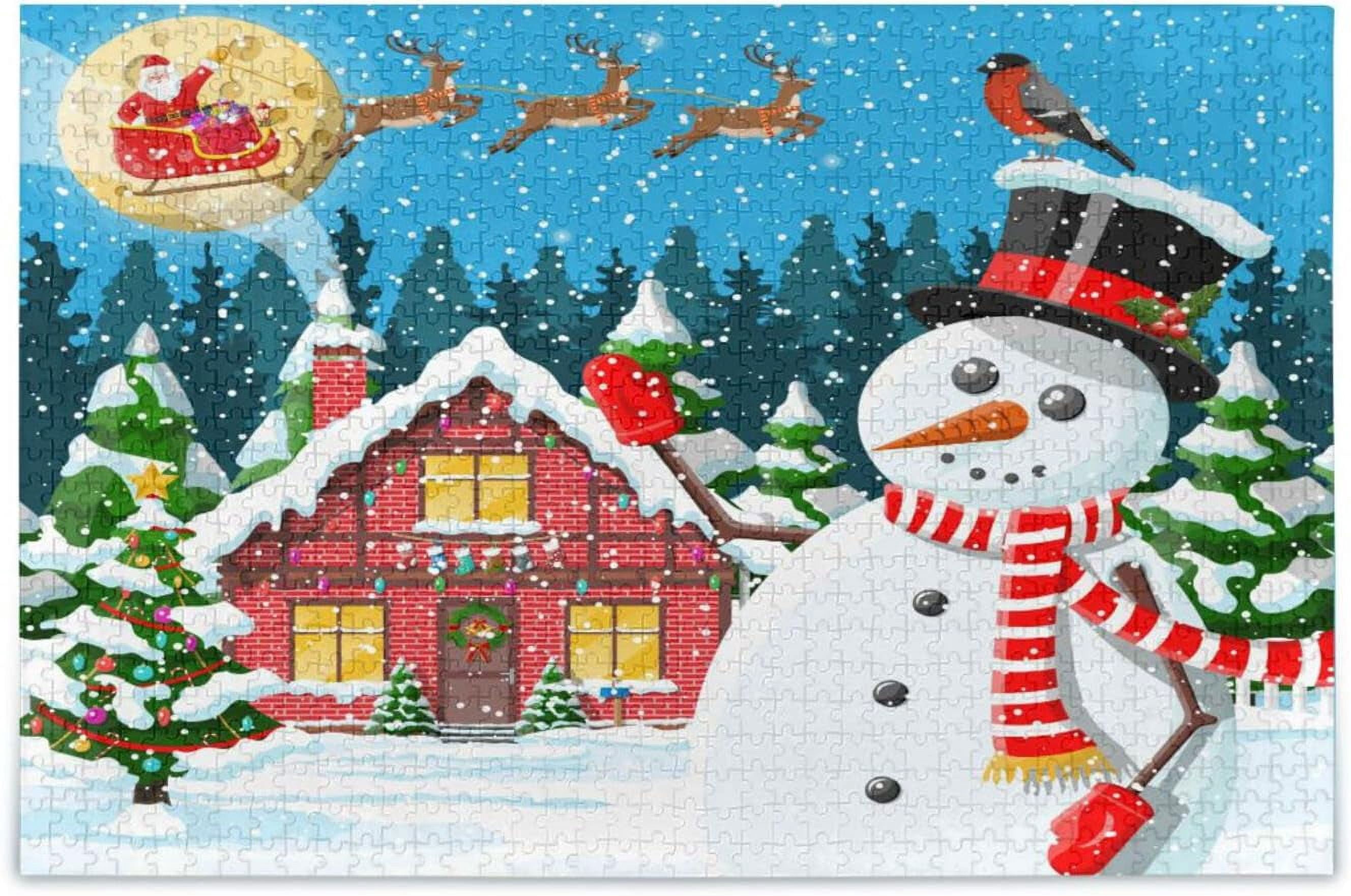 FREEAMG Puzzle 500 Pieces - Christmas Snowman - Wooden Jigsaw Puzzles ...