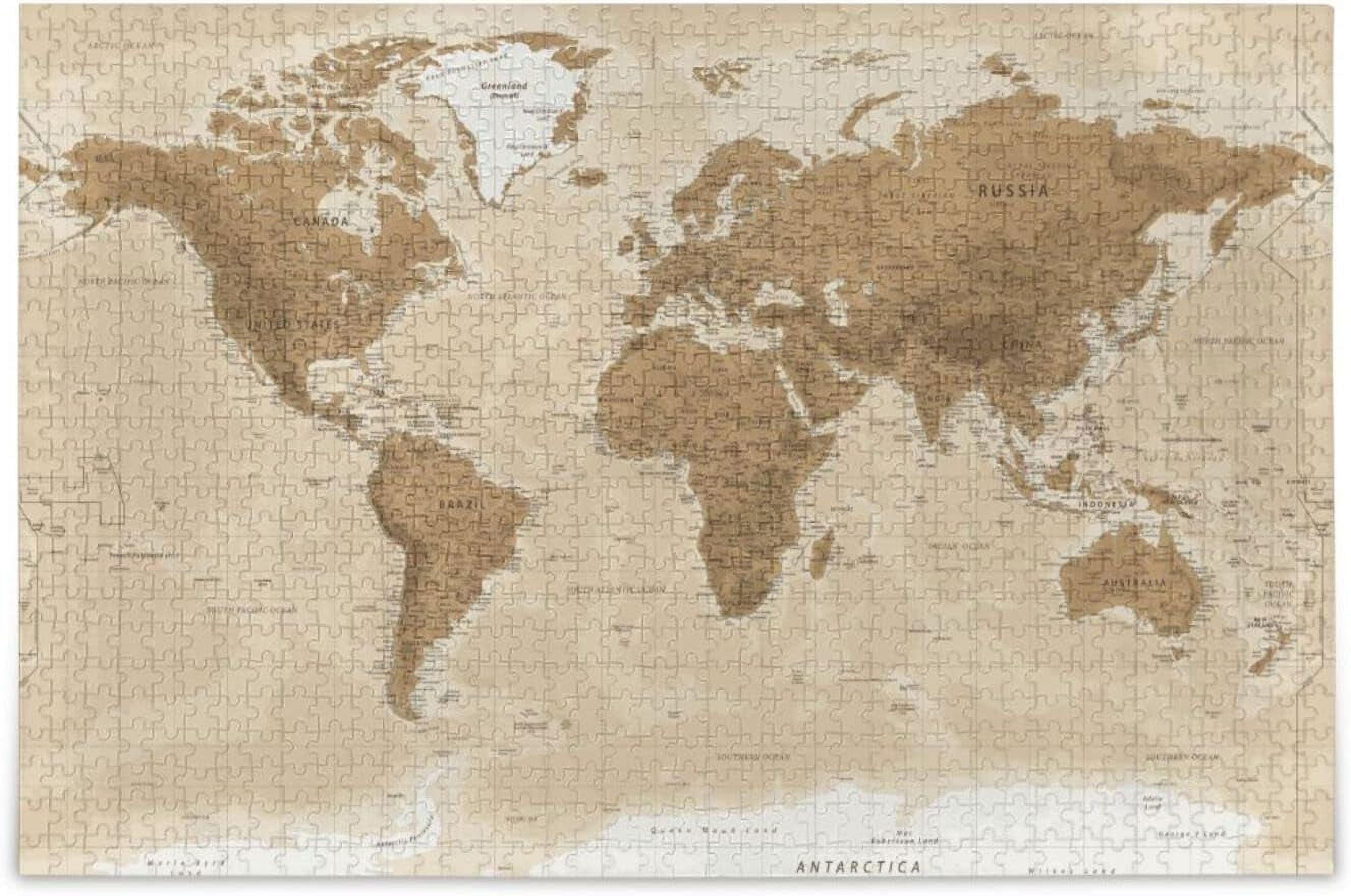 FREEAMG Puzzle 500 Pieces - Retro World Map - Wooden Jigsaw Puzzles for ...