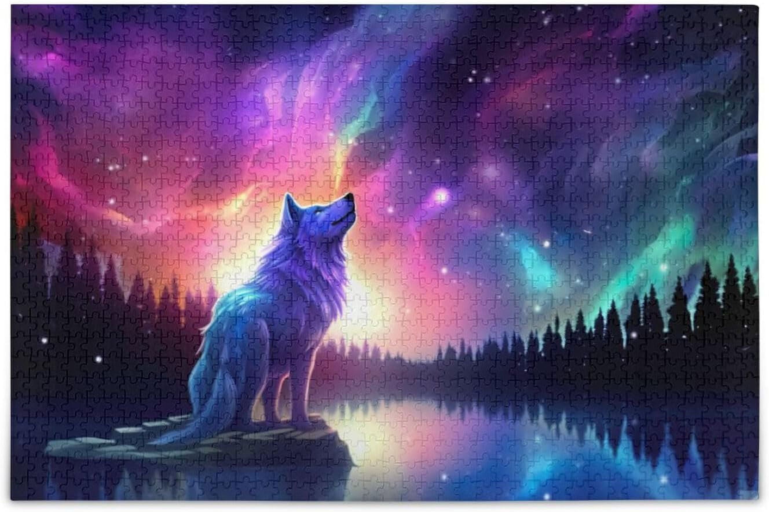 FREEAMG Puzzle- Aurora Borealis Wolf Jigsaw Puzzles, 500 Piece Puzzles ...