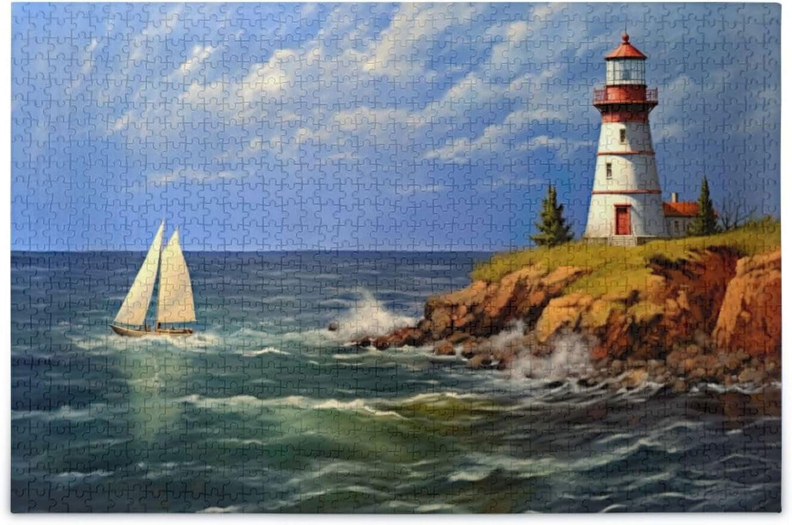 FREEAMG Puzzle- Lighthouse Boat Painting Jigsaw Puzzles,1000 Piece ...