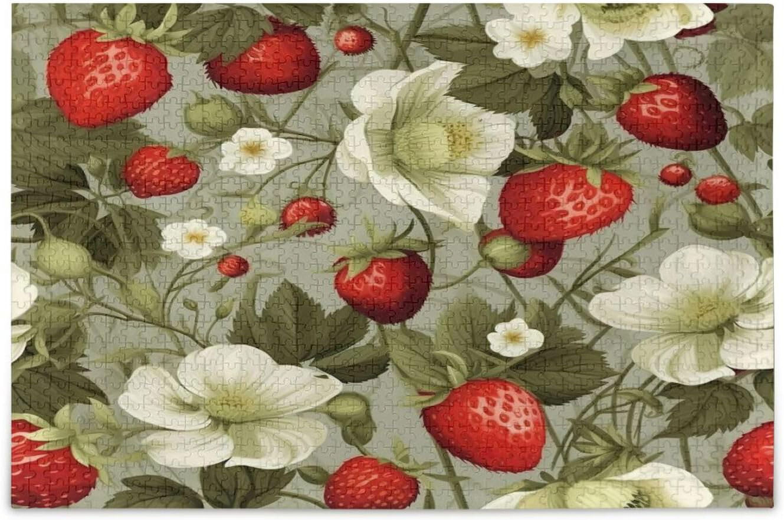 FREEAMG Puzzle- Strawberry Flower Pattern Jigsaw Puzzles,1000 Piece ...