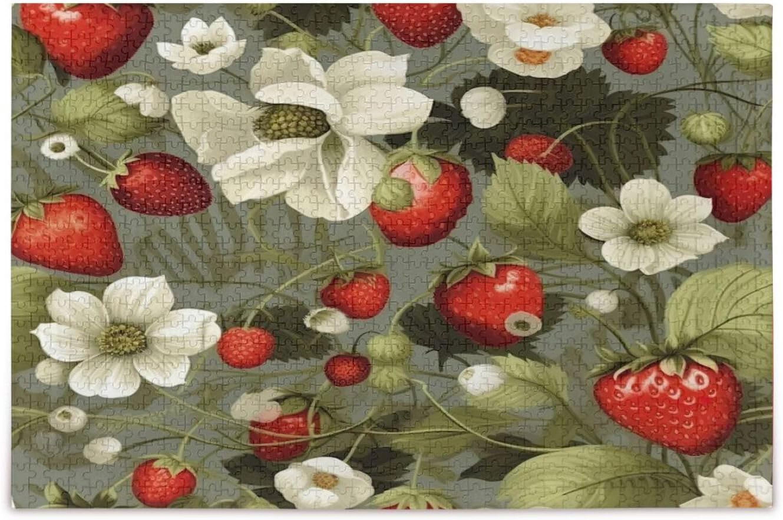 FREEAMG Puzzle- Strawberry Flower Pattern Jigsaw Puzzles, 500 Piece ...