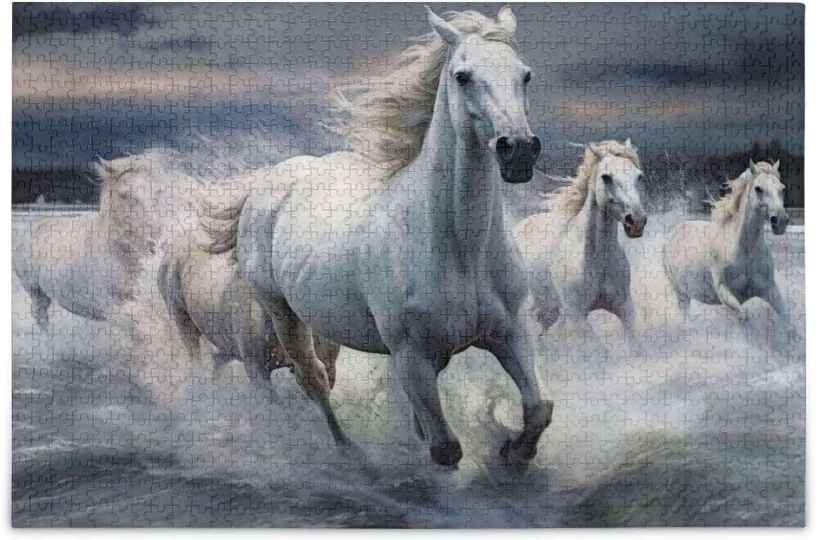 FREEAMG Puzzle- White Horses Running Jigsaw Puzzles, 500 Piece Puzzles ...