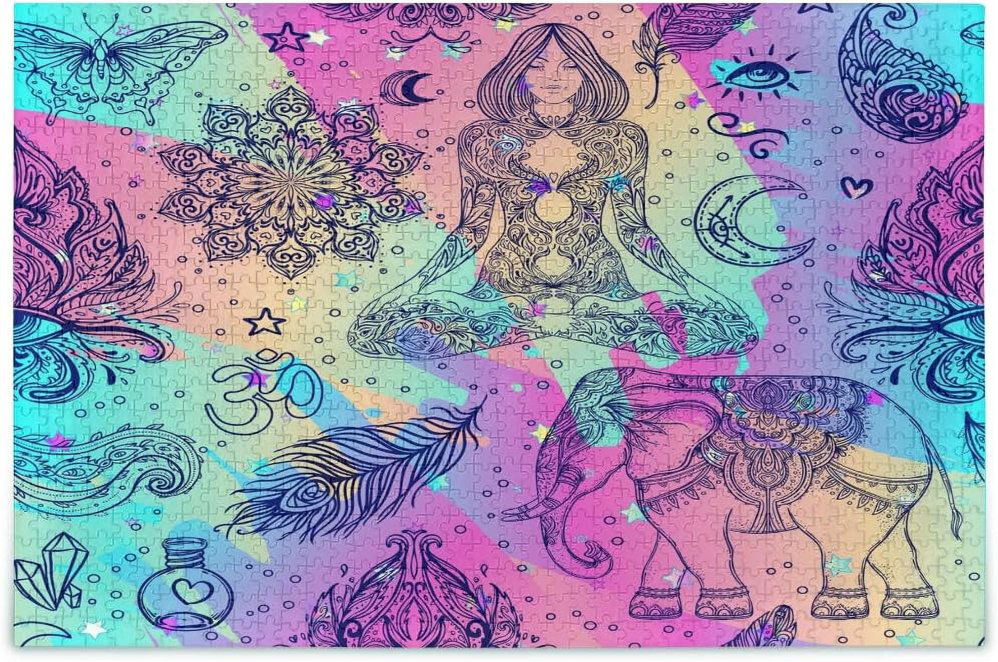 FREEAMG Puzzles for Adults 1000 Piece Colorful Rainbow Tribal Elephant ...