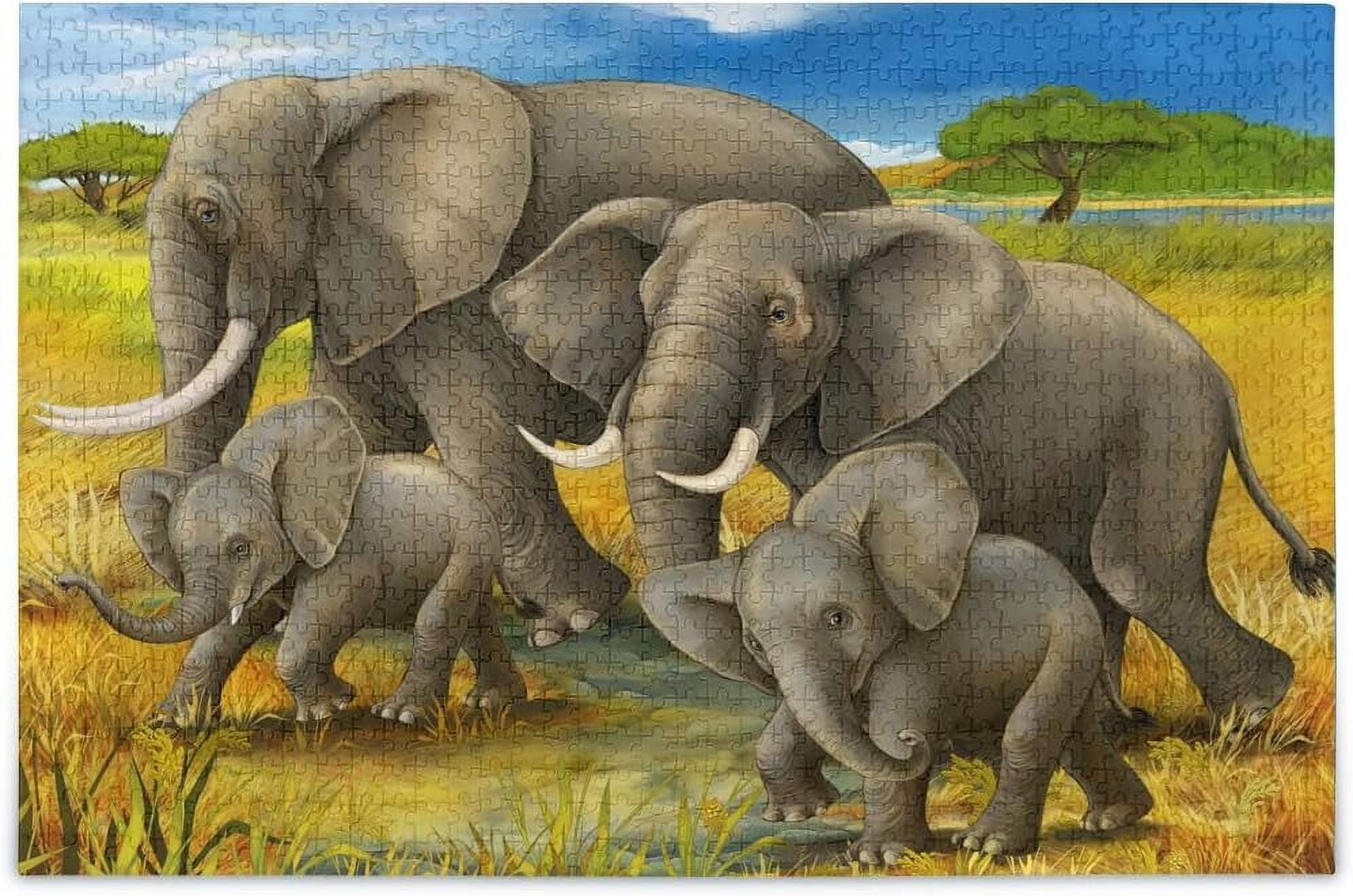 FREEAMG Puzzles for Adults 1000 Piece Cute Safari Wild Elephants Animal ...