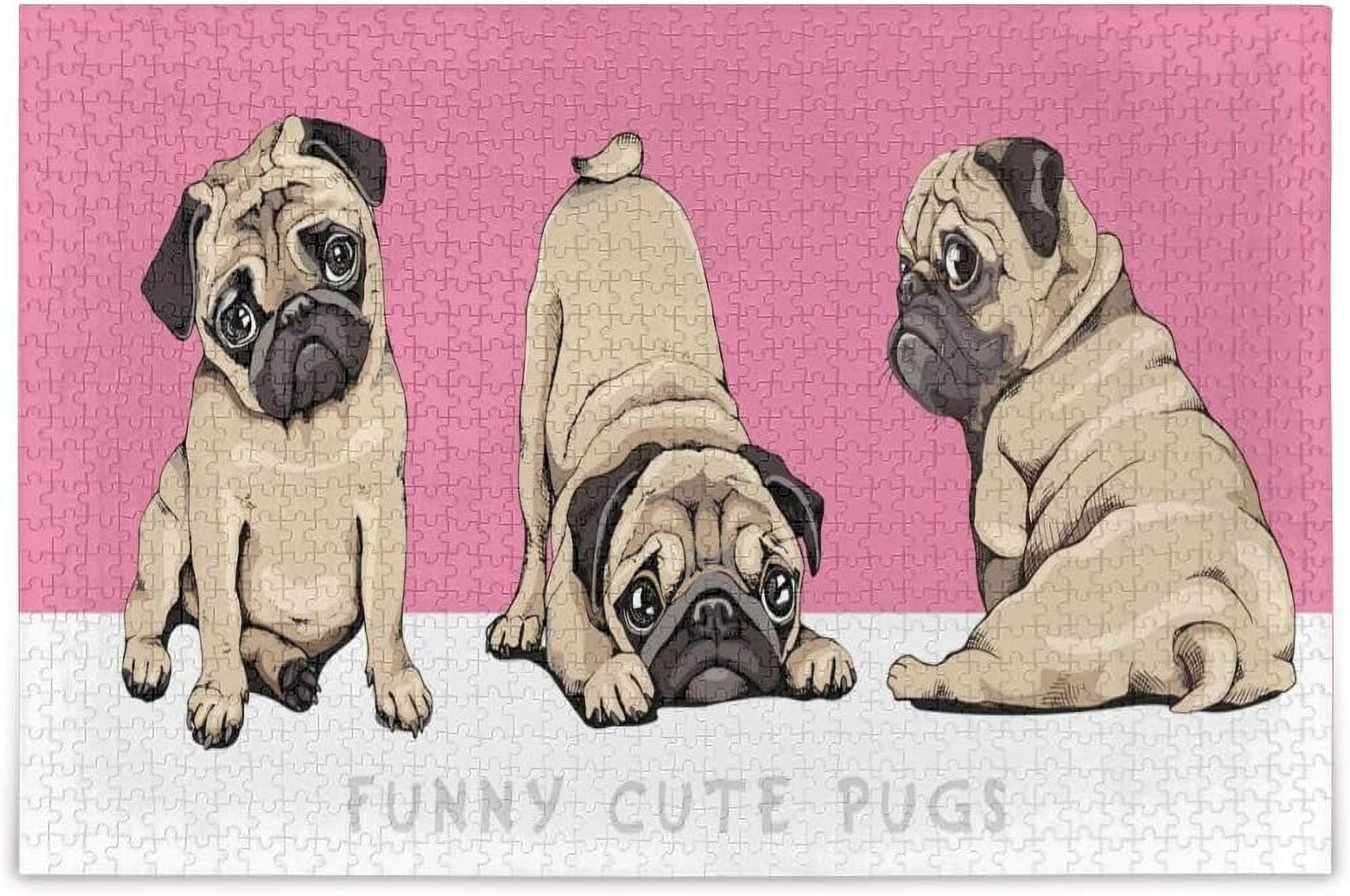 FREEAMG Puzzles for Adults 1000 Piece Funny Cute Pug Dog Animal Pink Jigsaw Puzzles Kids ...