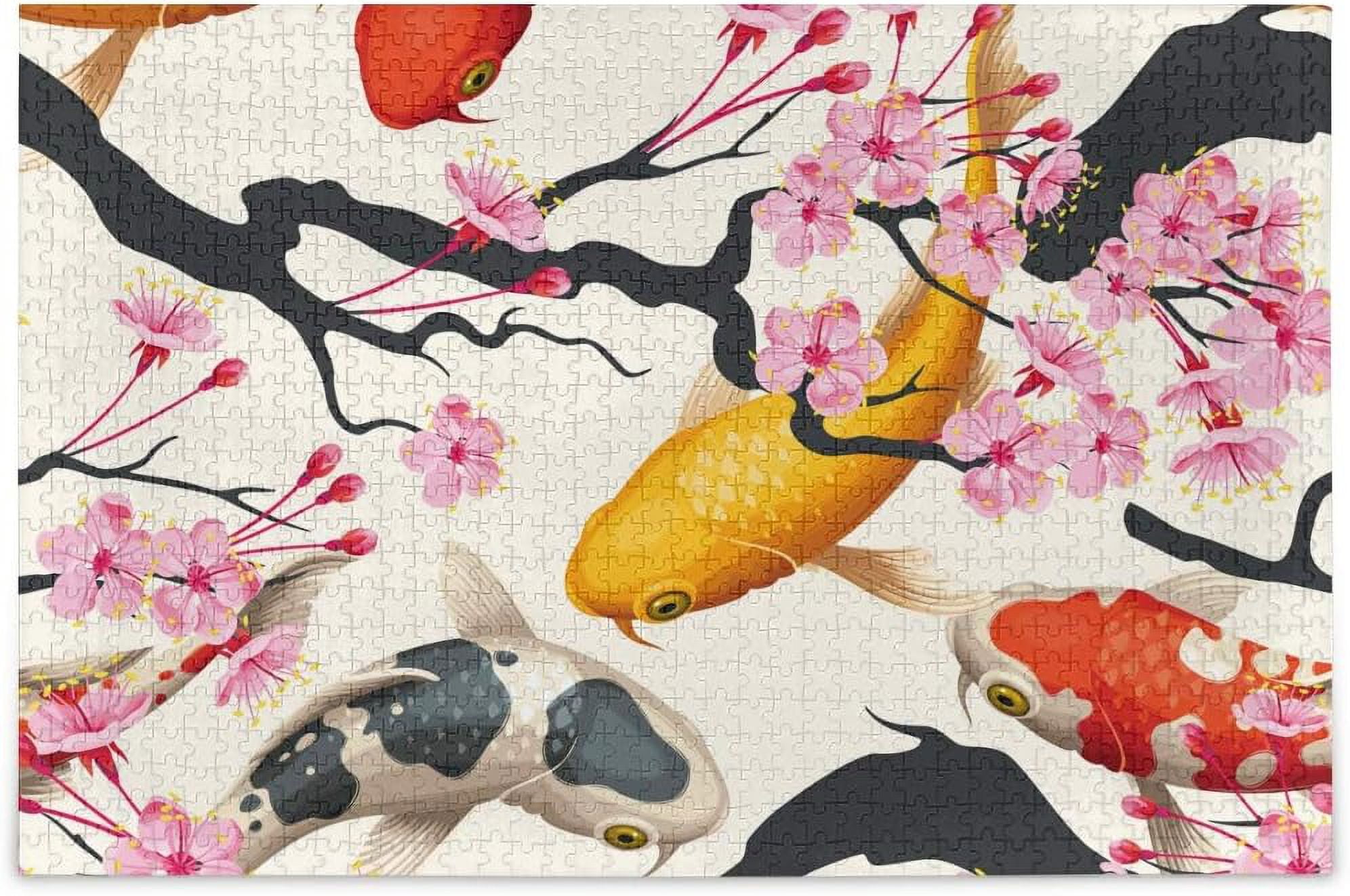 FREEAMG Puzzles for Adults 1000 Piece Koi Fish Pink Floral Jigsaw ...