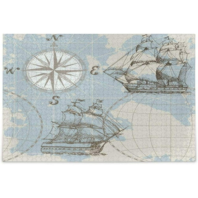 FREEAMG Puzzles for Adults 1000 Piece Sea Map Compass Sailing Ship ...