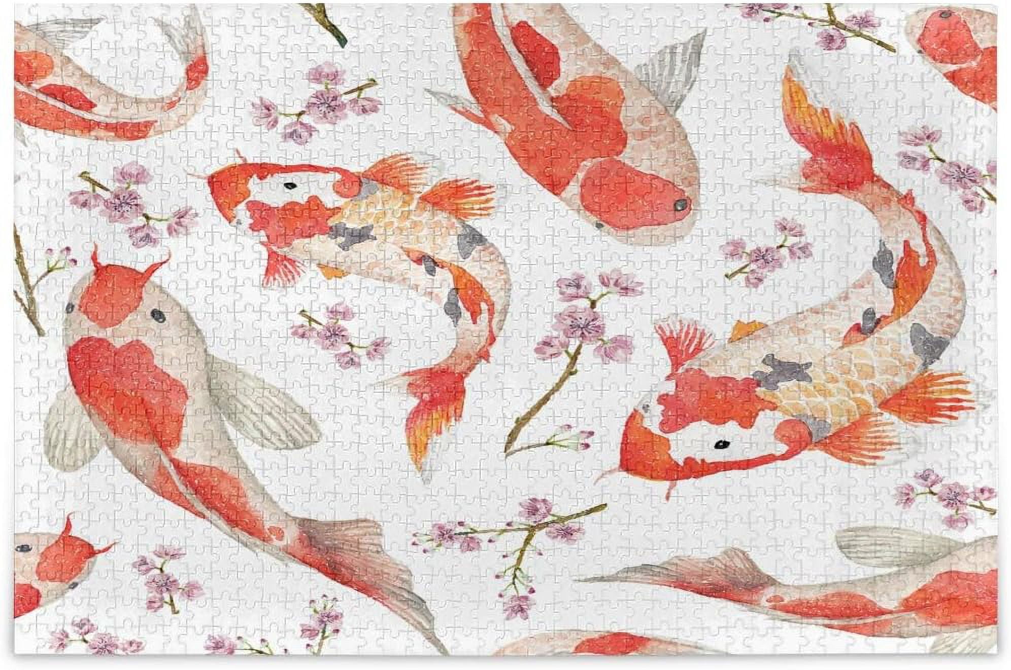 FREEAMG Puzzles for Adults 1000 Piece Watercolor Red Carps Cherry ...