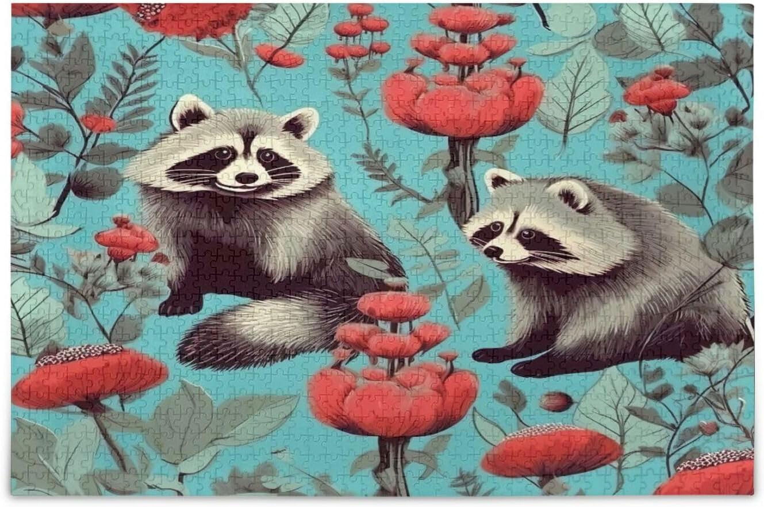 FREEAMG Puzzles for Adults 500 Pieces - Cute Raccoon Jigsaw Puzzle ...