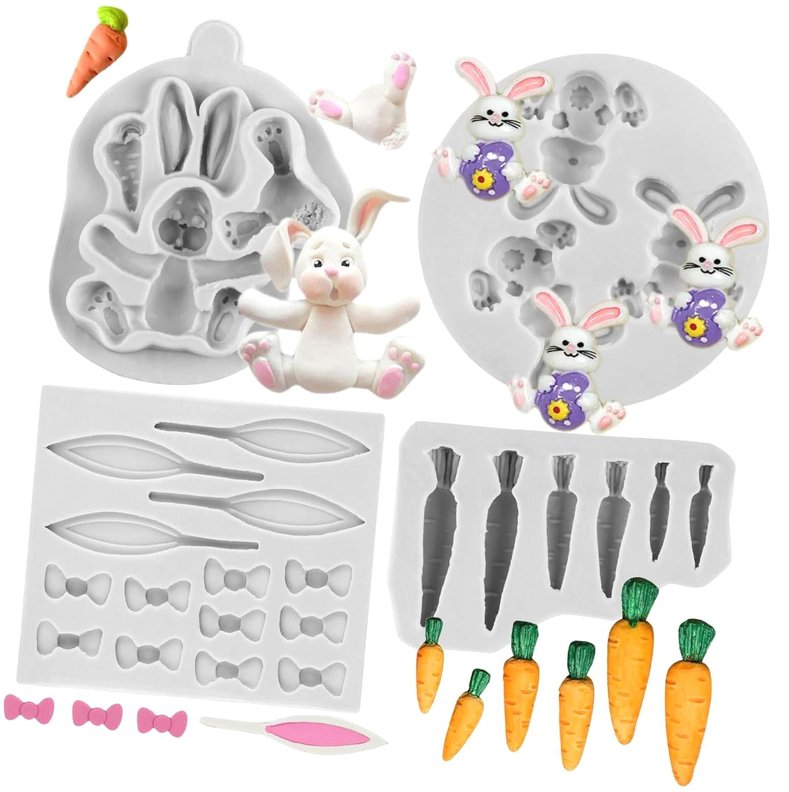 FREEAMG Rabbit Silicone Fondant Ears Chocolate Molds For Cupcake Topper Candy Chocolate Gum ...