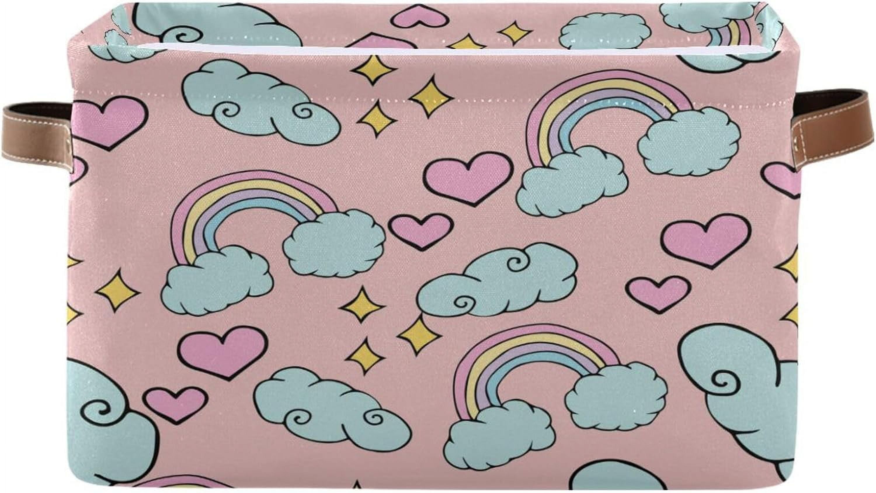 FREEAMG Rainbow Cloud Large Square Storage Basket Bin with Handles 1PCS ...
