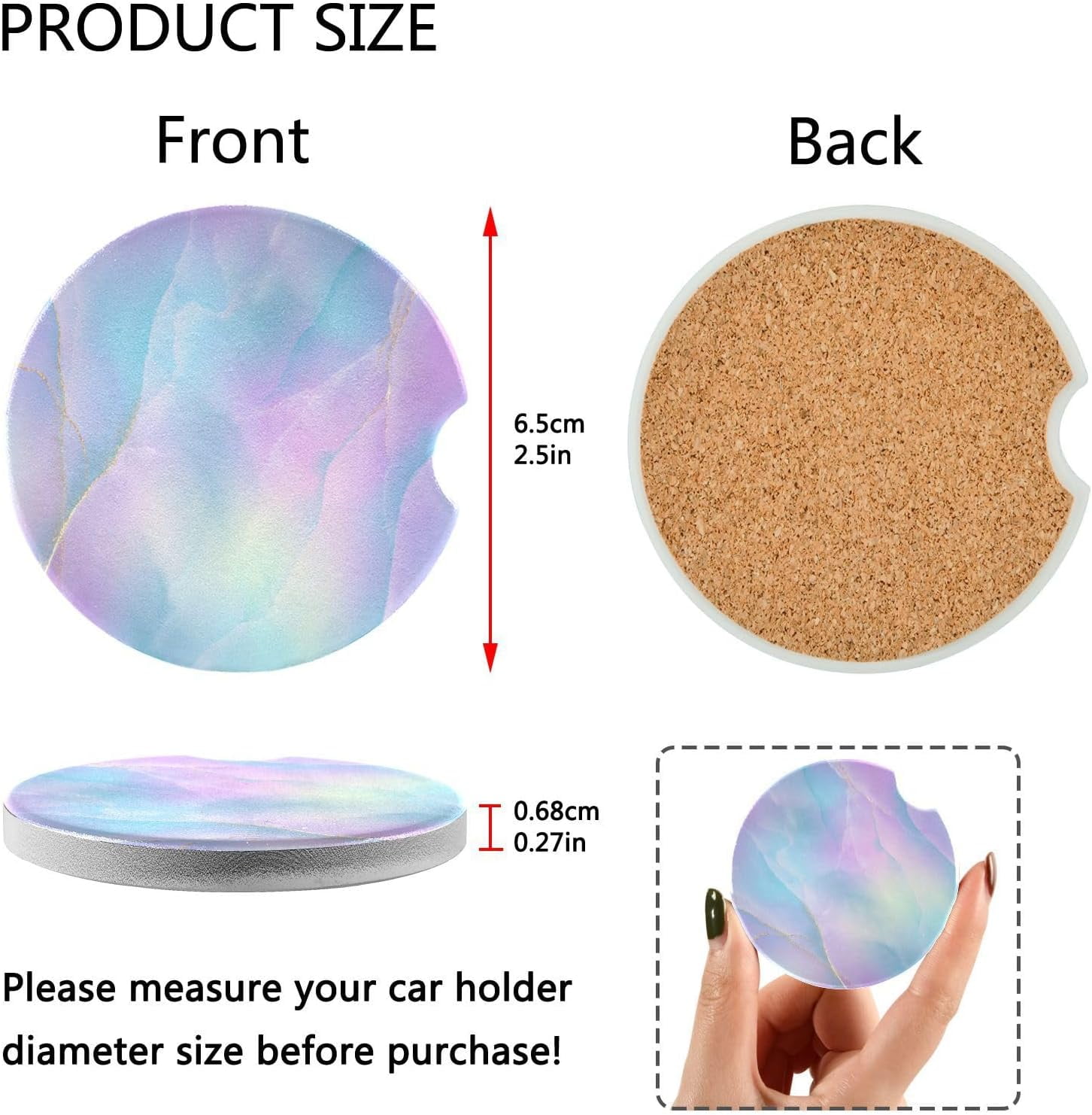 FREEAMG Rainbow Marble Texture Car Coaster for Cup Holders,2 PCS ...