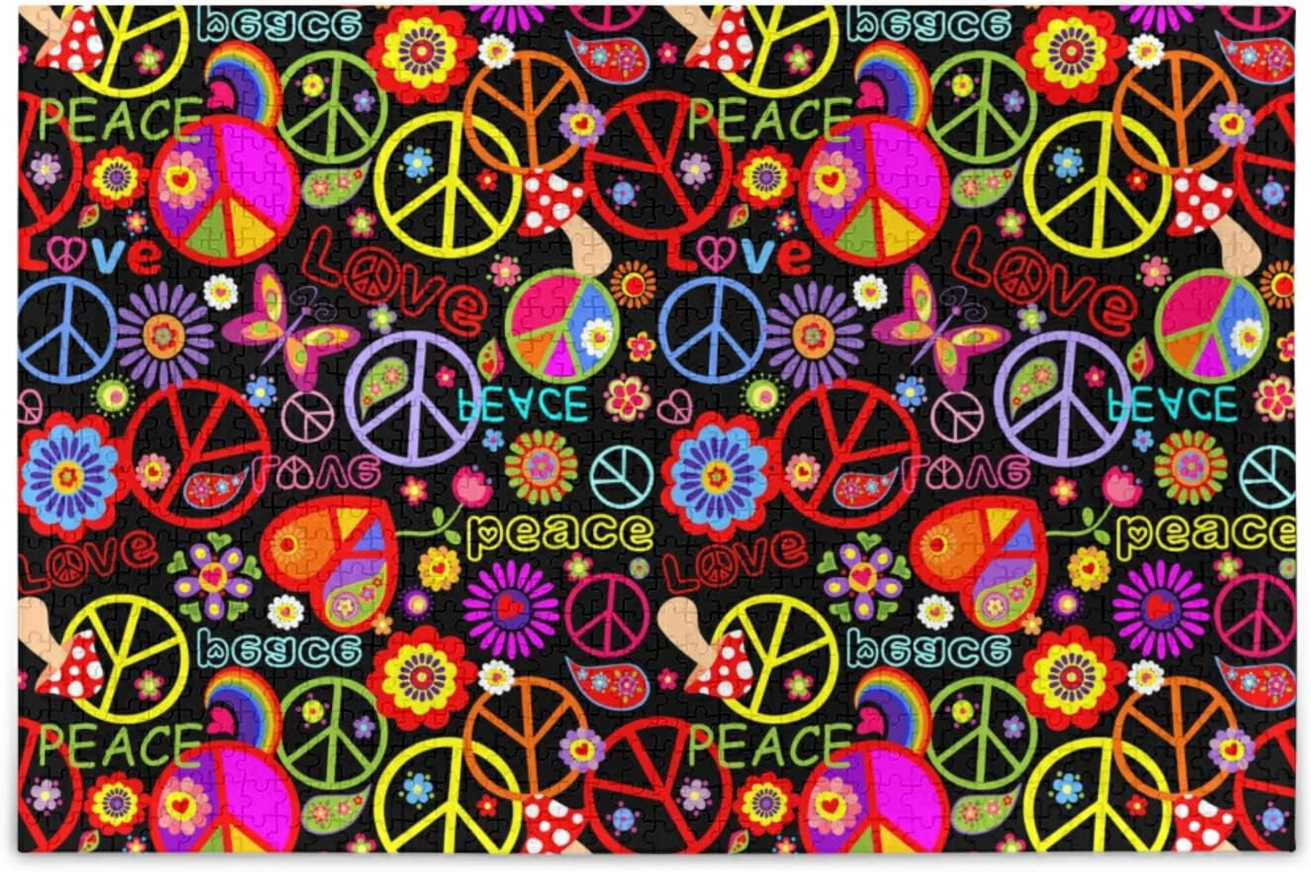 FREEAMG Rainbow Peace Love Sign Jigsaw Puzzles for Adults 500 Piece ...