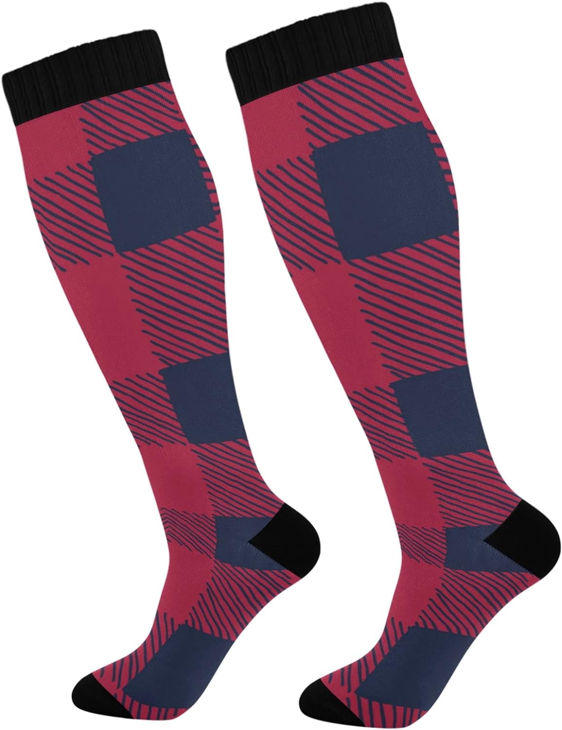 FREEAMG Red Black Buffalo Plaid Compression Socks for Men & Women Knee ...