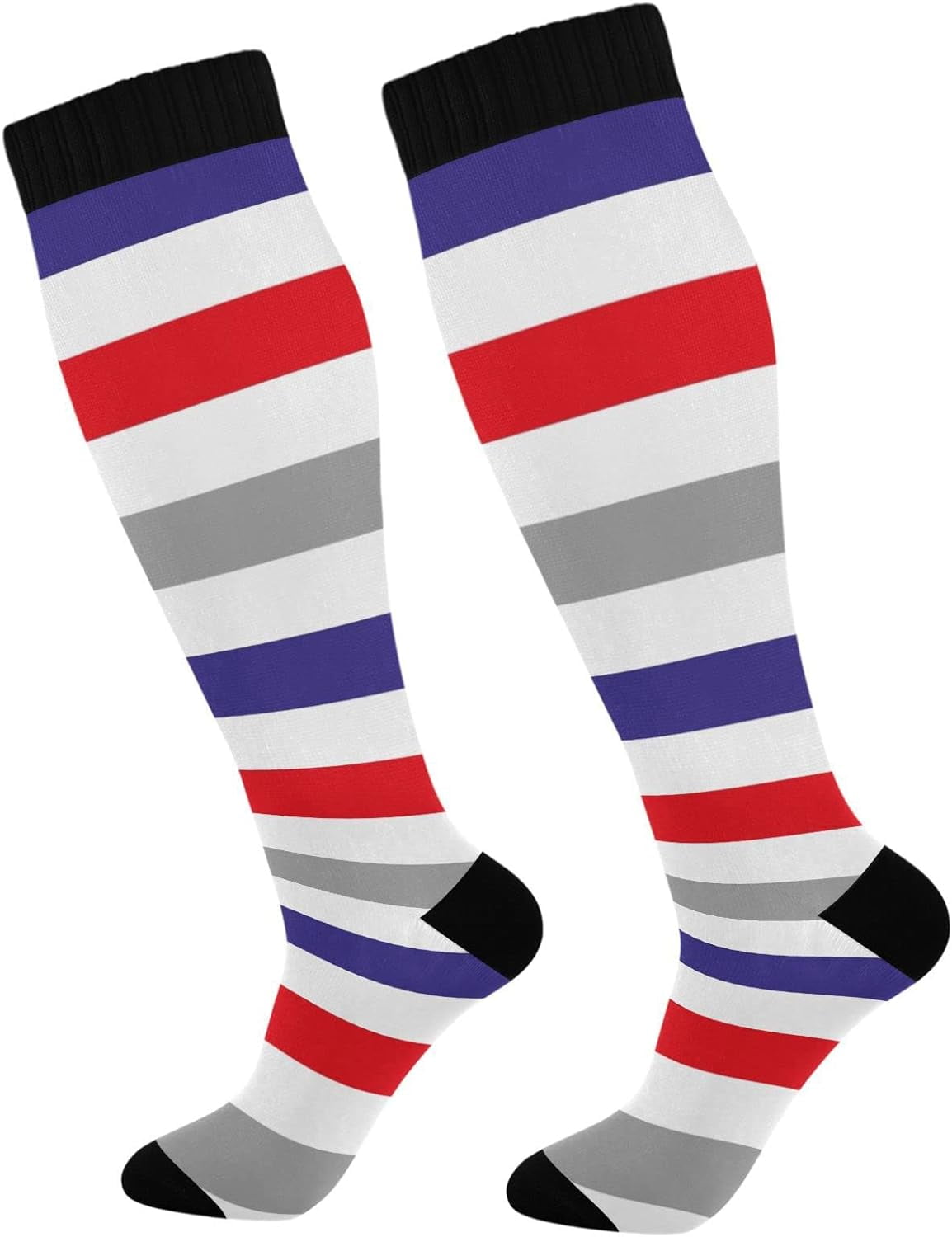FREEAMG Red Blue Stripes Compression Socks for Women&Men Circulation ...