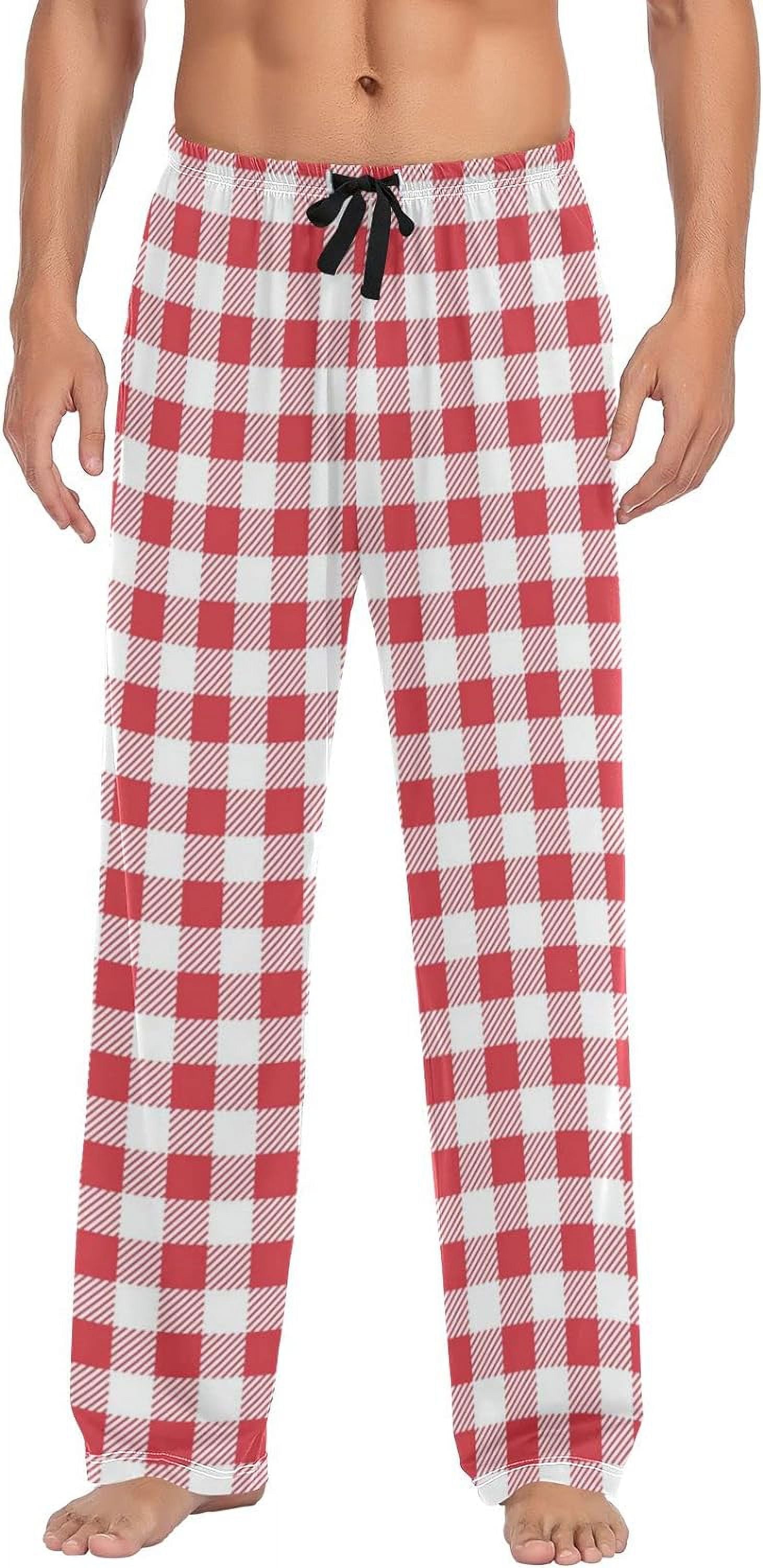 FREEAMG Red Checkered Gingham Tartan Men's Pajama Pants Sleepwear ...