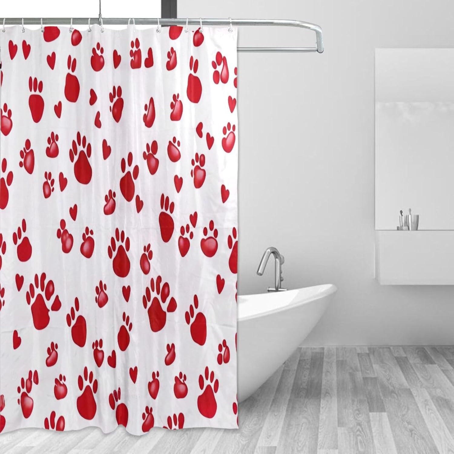 FREEAMG Red Dog Paws Shower Curtain Waterproof Washable Shower Bath ...