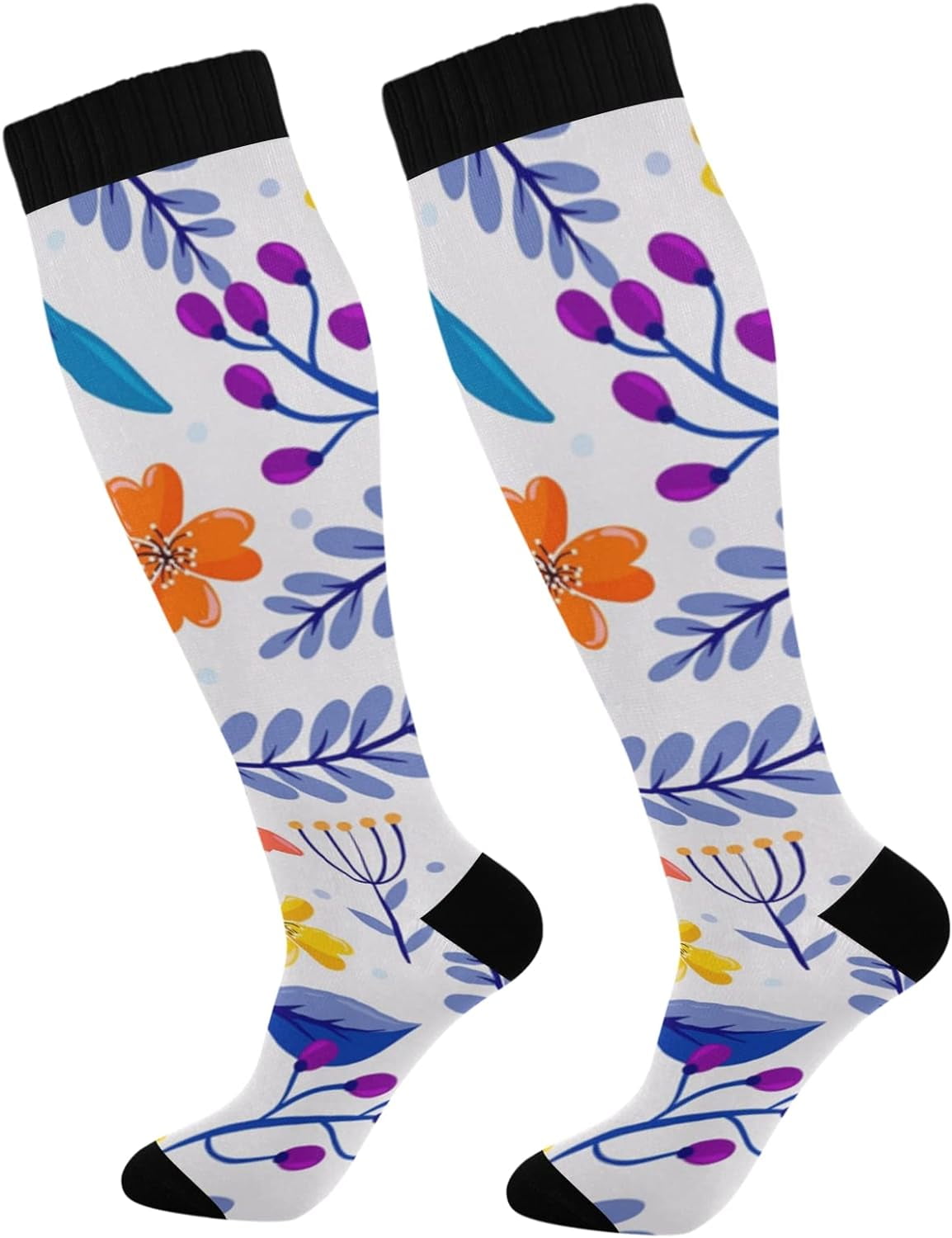 FREEAMG Red Floral Compression Socks for Women and Men, 1 Pair ...