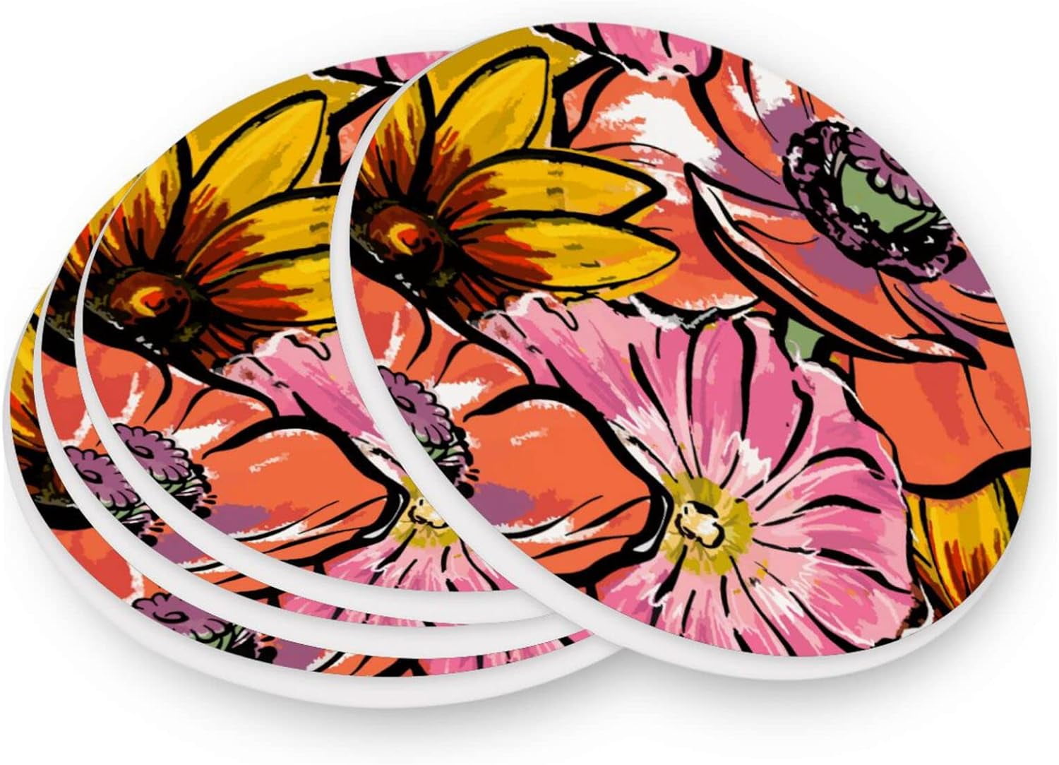 FREEAMG Red Large Flowers Coasters for Drinks Set of 4, Absorbent ...