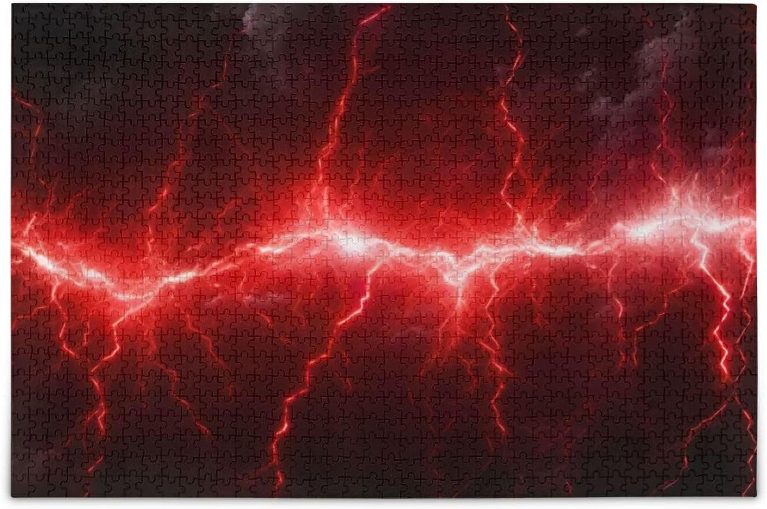 FREEAMG Red Lightning Puzzle 1000 Pieces - Wooden Jigsaw Puzzles for ...