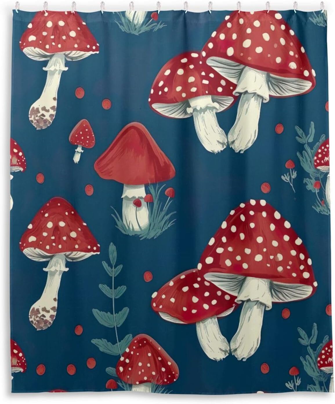 Freeamg Red Mushroom Shower Curtains Waterproof Fabric Shower Curtain