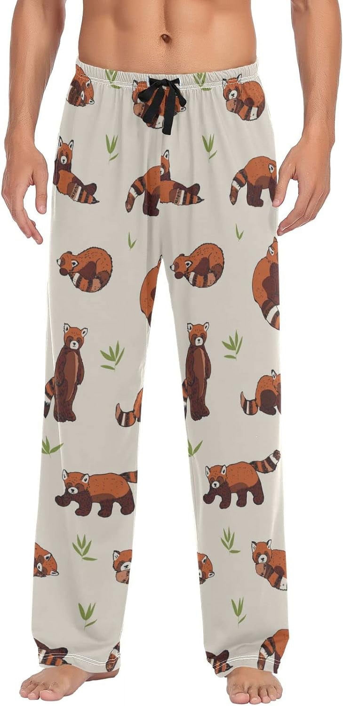 FREEAMG Red Panda Grass Pattern Men's Pajama Pants Sleepwear Lounge ...