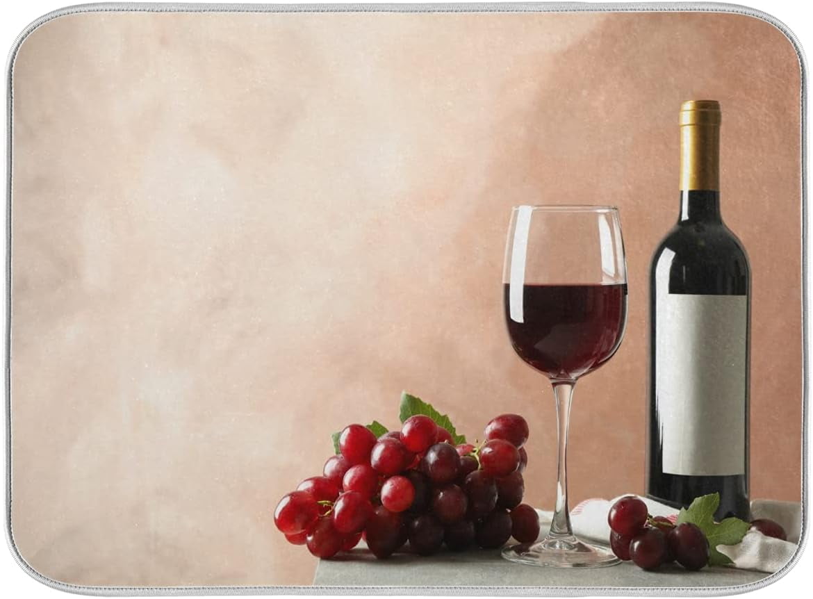 FREEAMG Red Wine Glass Bottle Grape Dish Drying Mat Reversible ...
