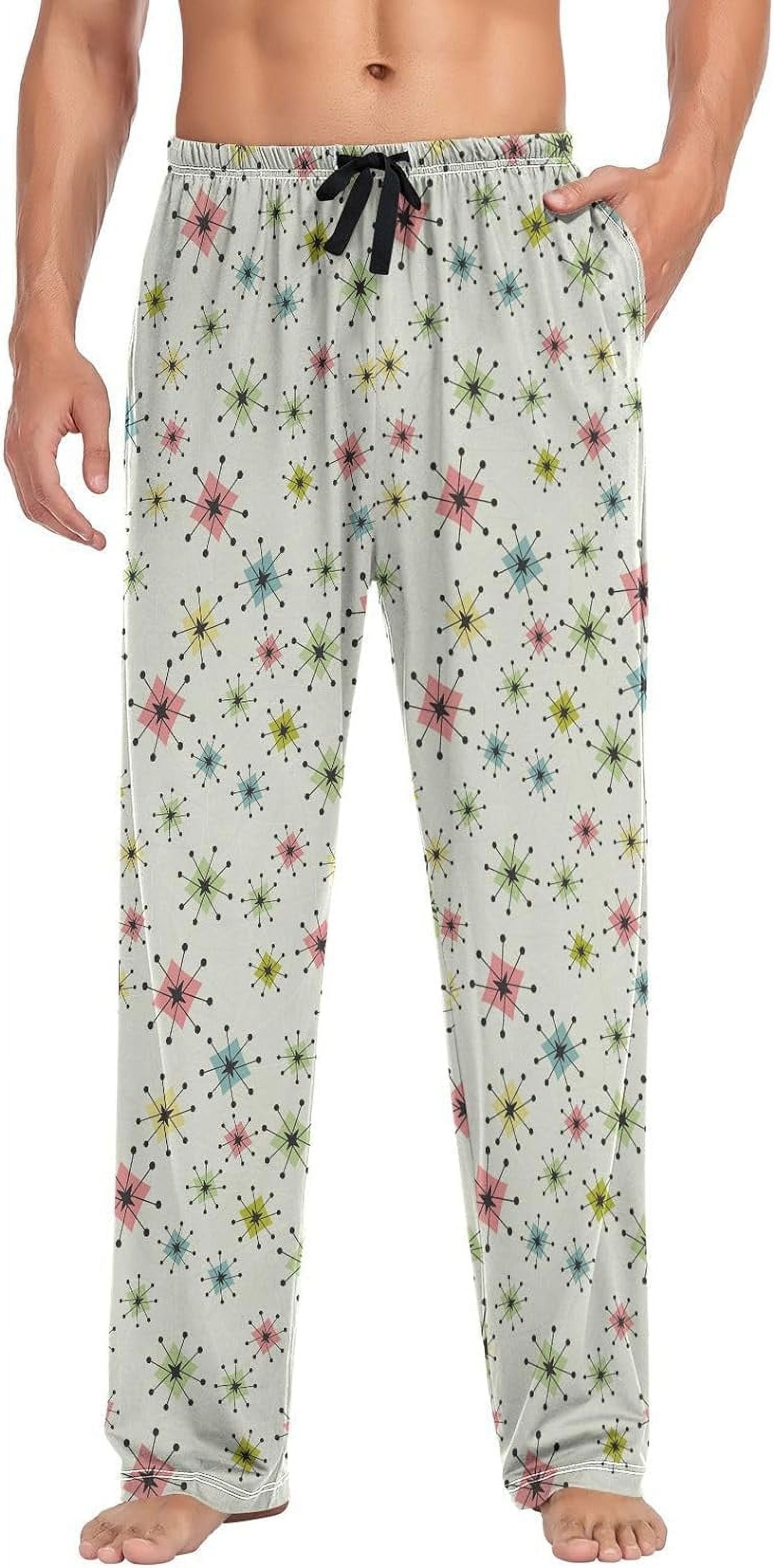 FREEAMG Retro Atom Star Pattern Pajama Pants for Men, Men's Separate Bottoms, Pure Cotton ...