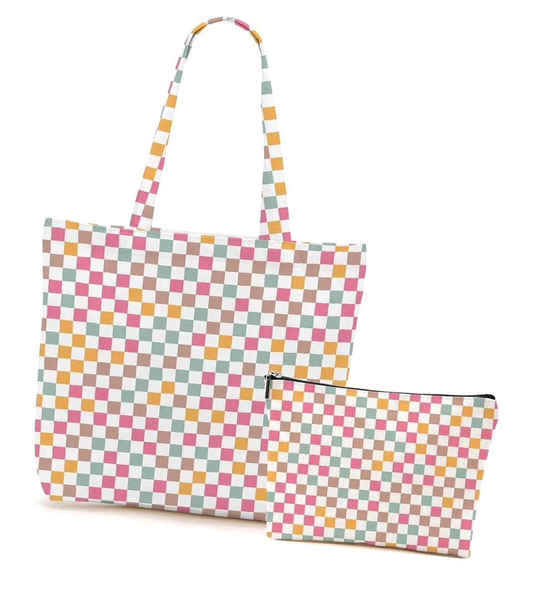 FREEAMG Retro Checkered Christmas Birthday Canvas Tote Bag Shopping ...