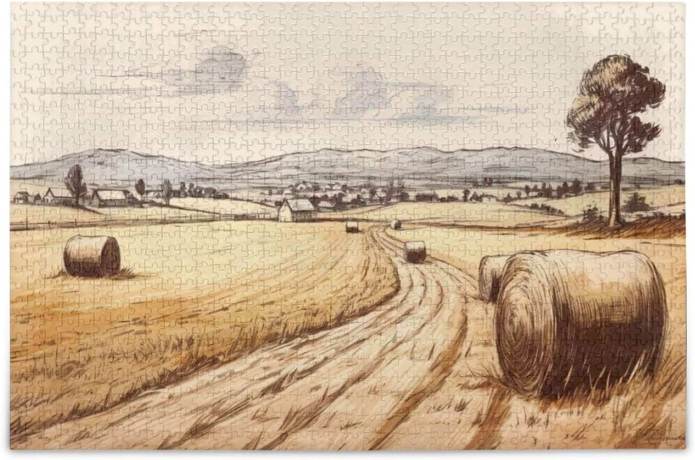 FREEAMG Retro Farm Field Puzzle 1000 Pieces - Wooden Jigsaw Puzzles for ...