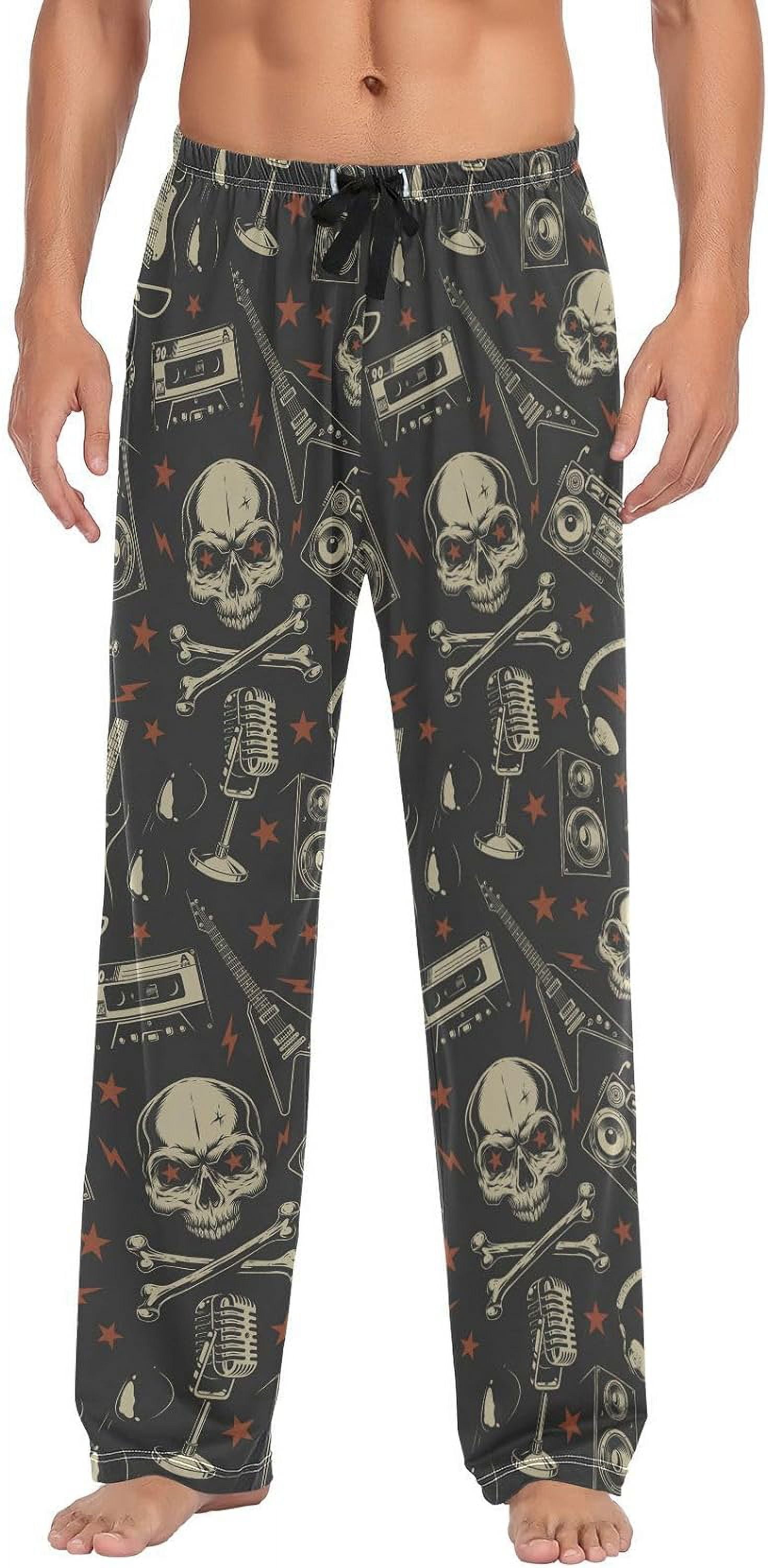 FREEAMG Rock Instrument Skull Pajama Pants for Men, Men's Separate ...