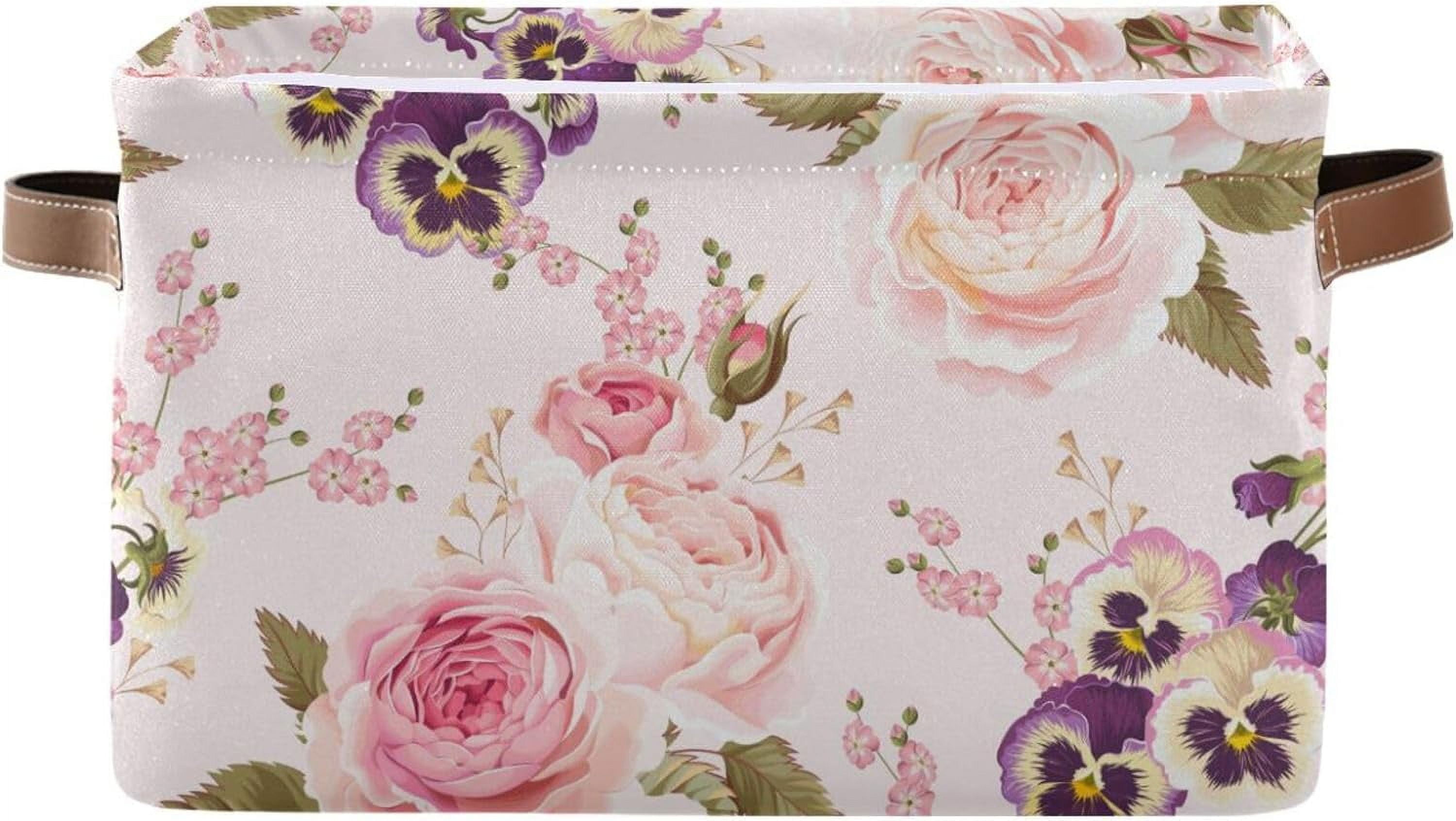 FREEAMG Romantic Roses Storage Basket, Durable Canvas Organizer With ...